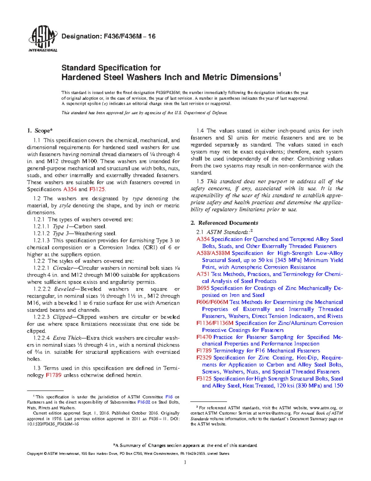 ASTM F436M-2016 Standard Specification for Hardened Steel Washers - Studocu