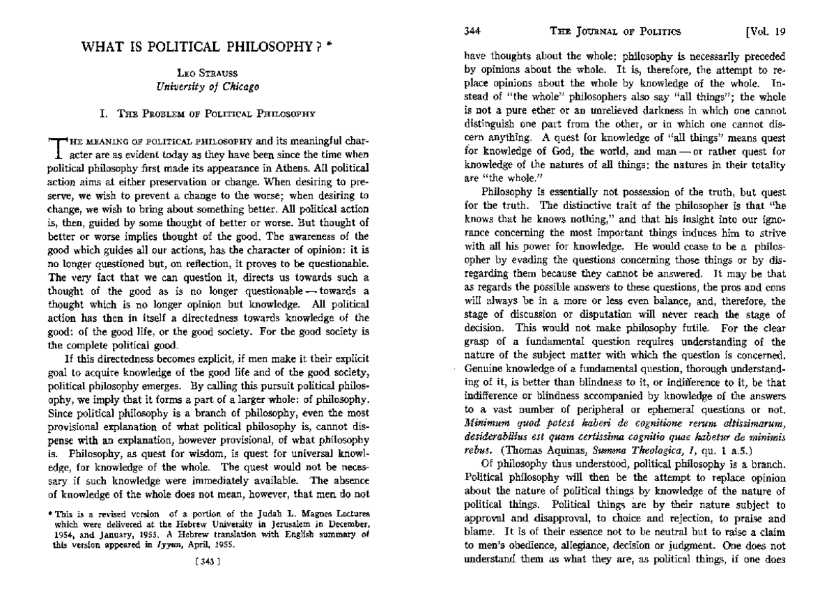 344 POLITICAL PHILOSOPHY: LEO STRAUSS' INSIGHTS AND ANALYSIS - Studocu