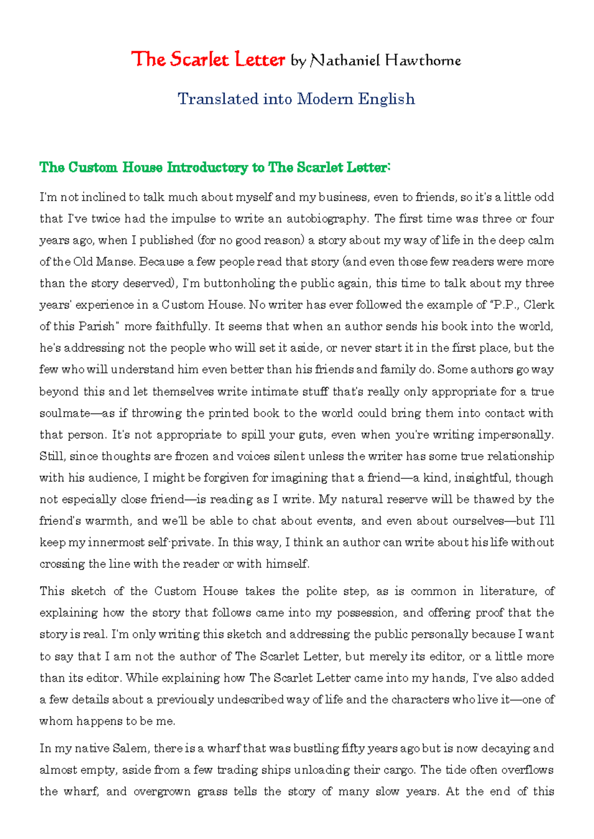 The Scarlet Letter (ENG 101): A Modern English Translation - Studocu