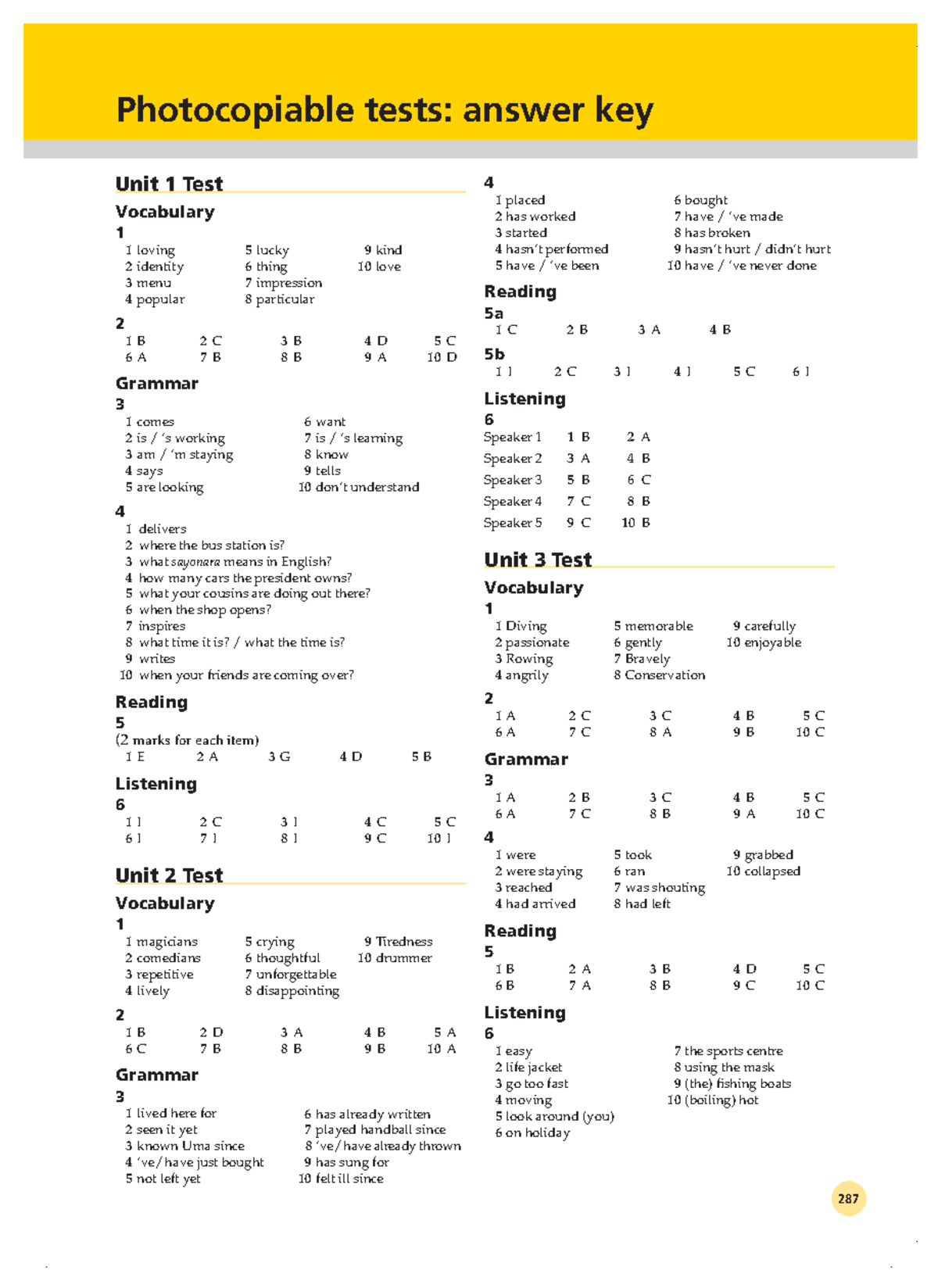 Intermediate Unit Tests Answer Key (Levels 1-12) - Studocu