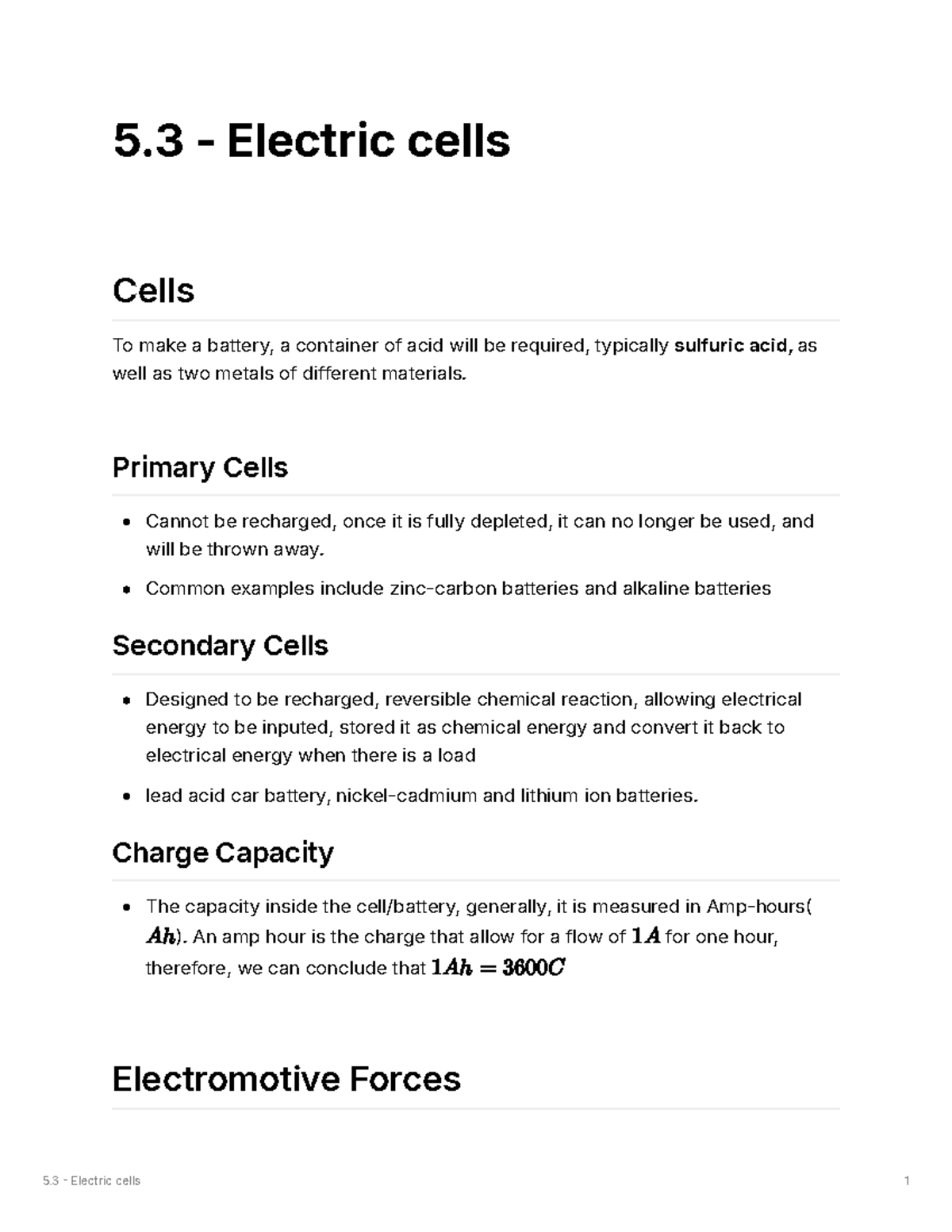 5.3 Electric Cells: Understanding Primary and Secondary Batteries - Studocu