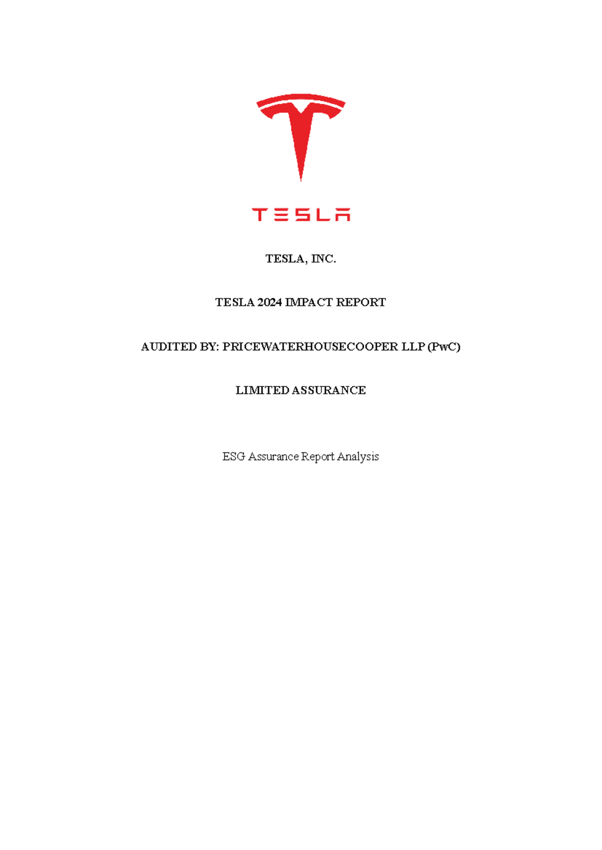 TESLA 2024 ESG Impact Report Analysis: PwC Limited Assurance Case Study ...