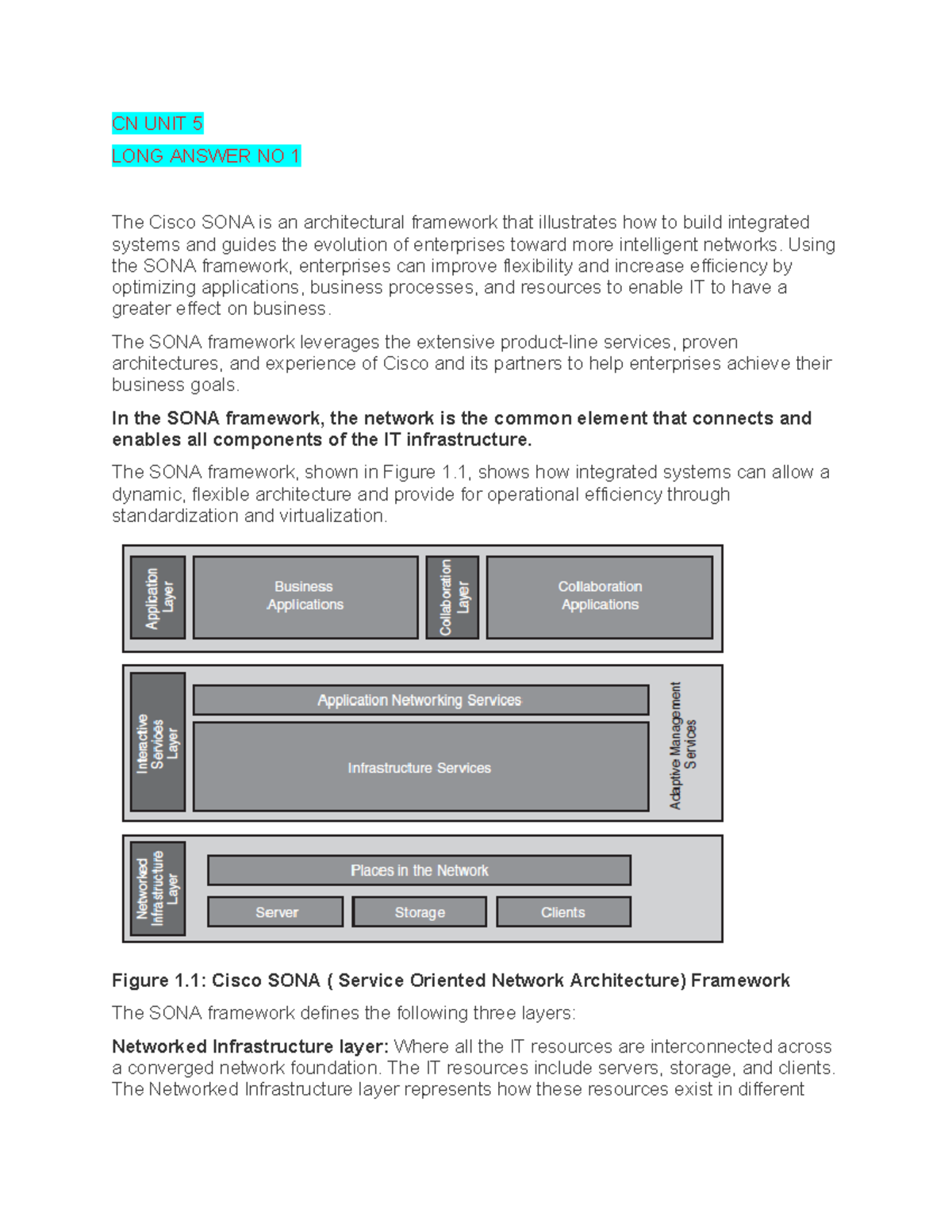 CN UNIT 5 IAT - Comprehensive Summary of Cisco SONA Framework - Studocu