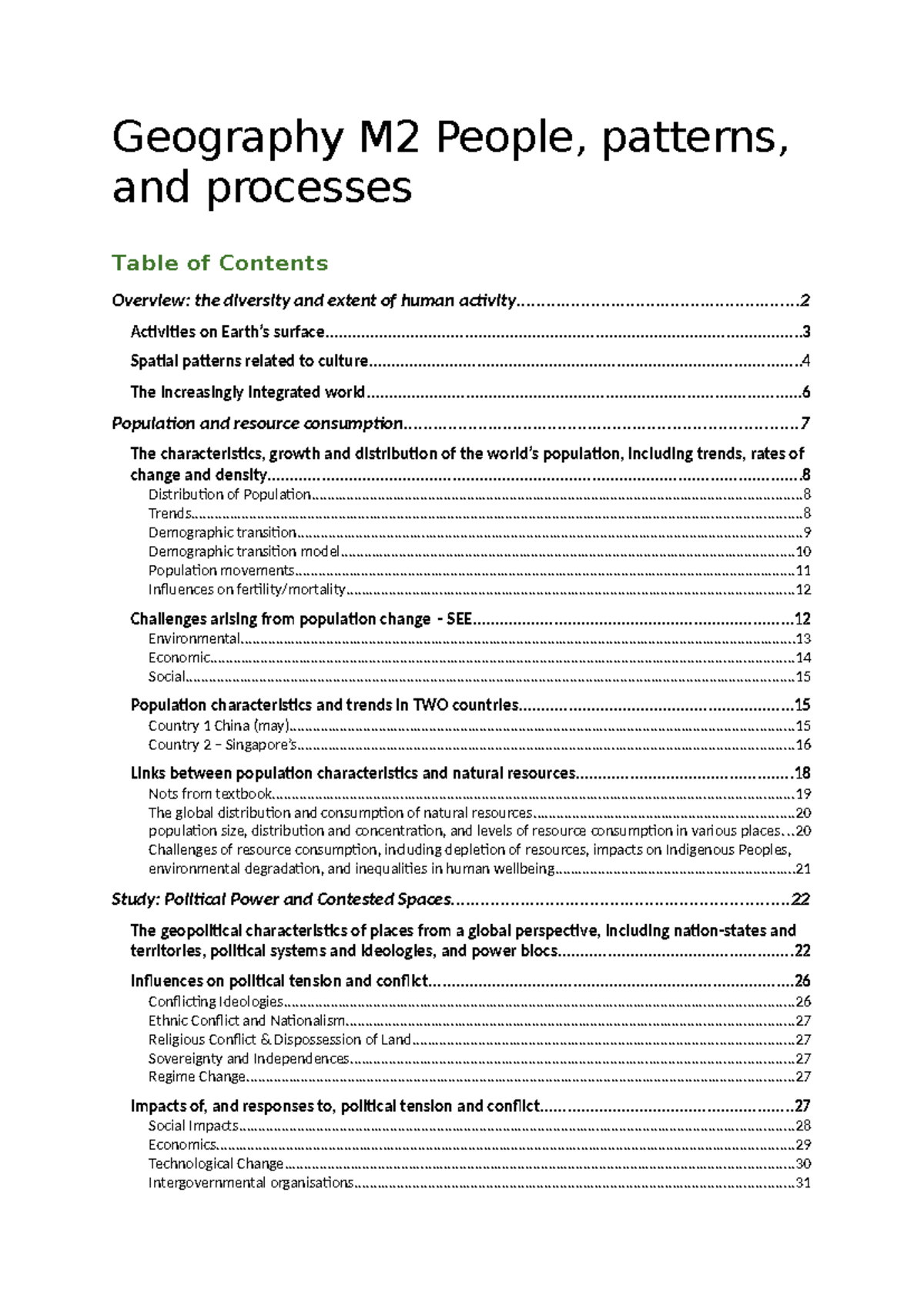 Geography M2 People: Patterns, Processes, and Global Dynamics Notes ...