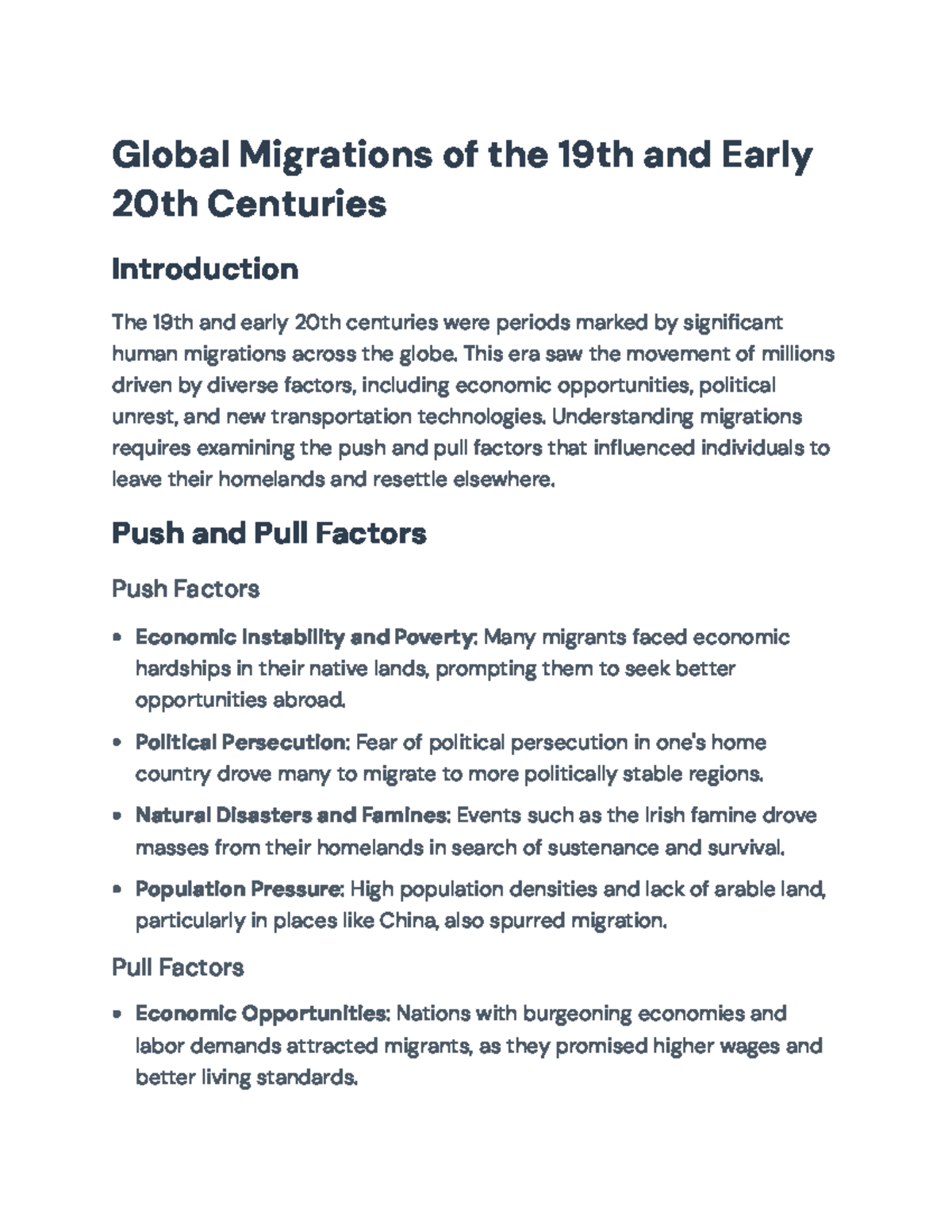 Analysis of Global Migrations in the 19th & Early 20th Centuries - Studocu