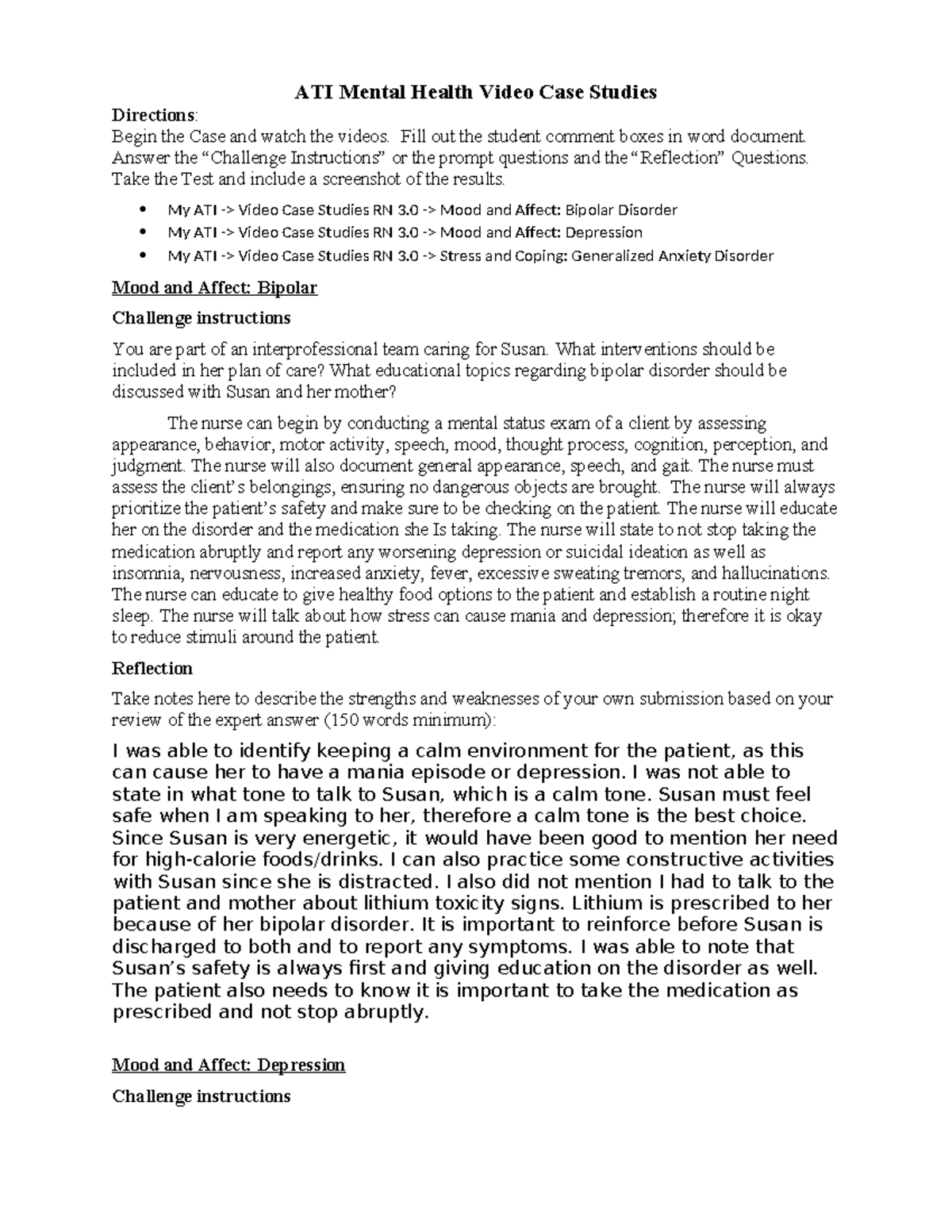 ATI Mental Health Case Studies: Bipolar, Depression, & Anxiety ...
