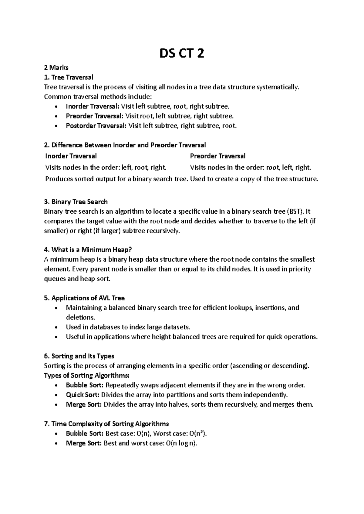 DS CT 2 - Data Structures & Algorithms Overview and Key Concepts - Studocu