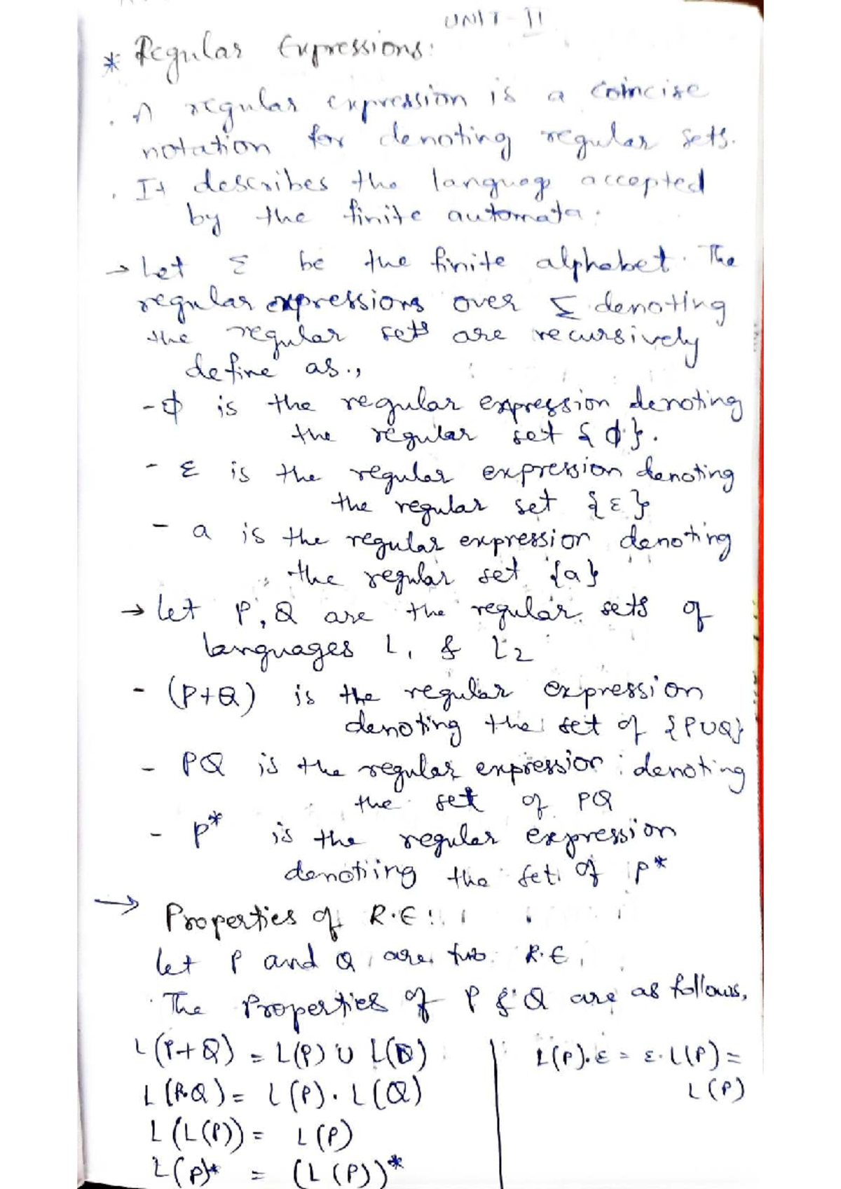 ATCD UNIT II: Important Notes on Regular Expressions and CFL - Studocu
