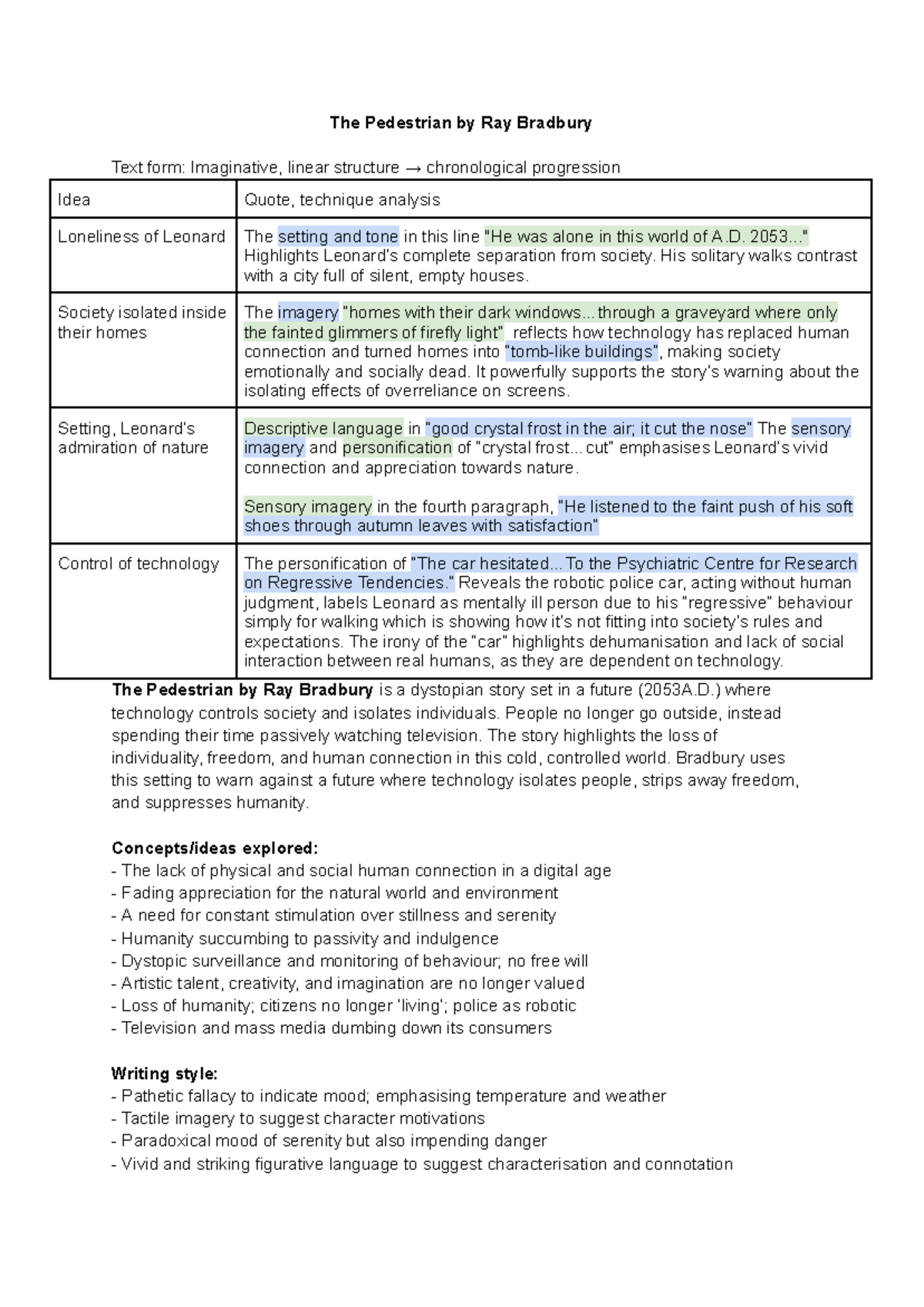 Mod C Quote Sheet: The Pedestrian & Dear Mrs. Dunkley Analysis - Studocu