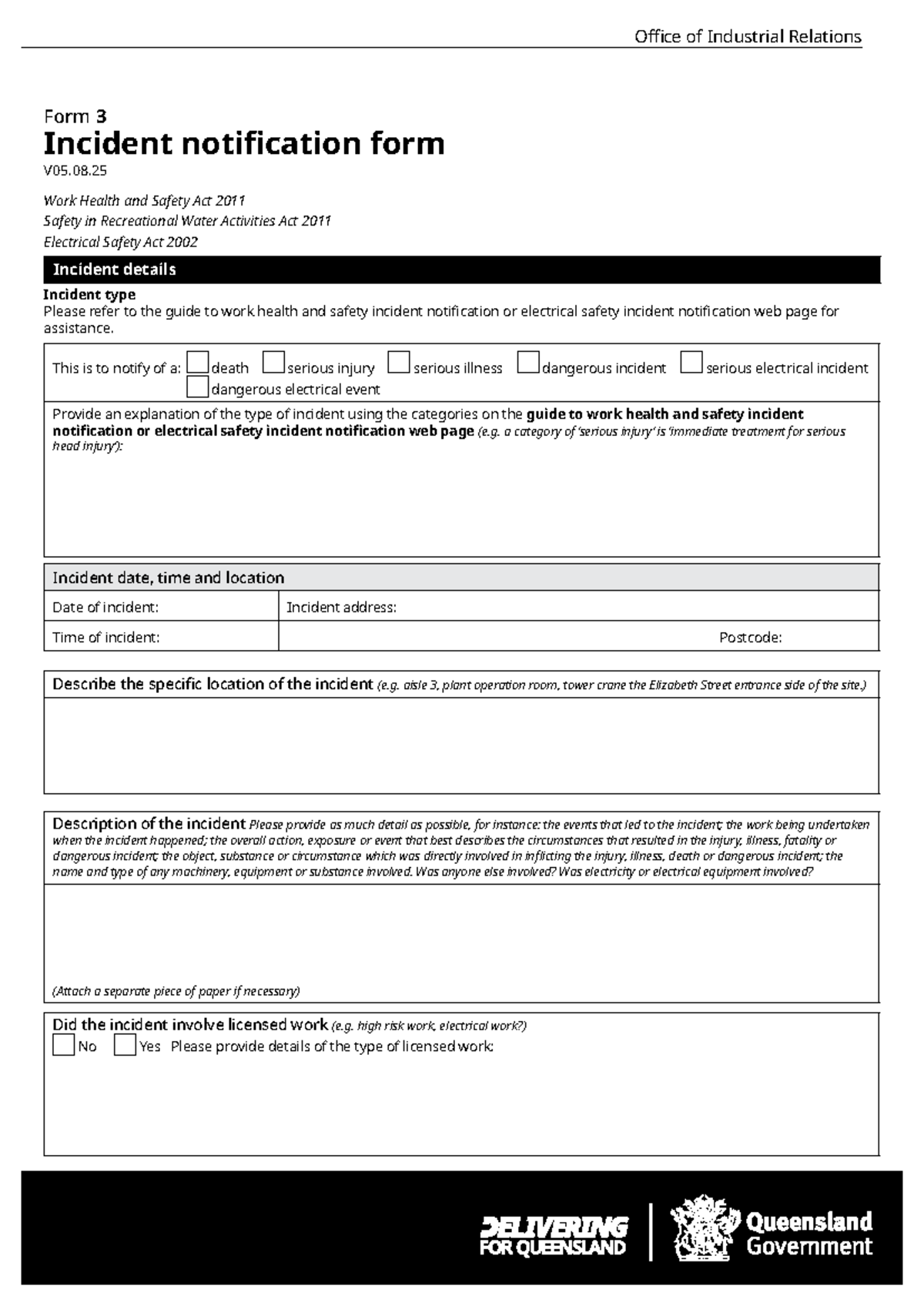 Incident Notification Form 3: Work Health & Safety Reporting - Studocu