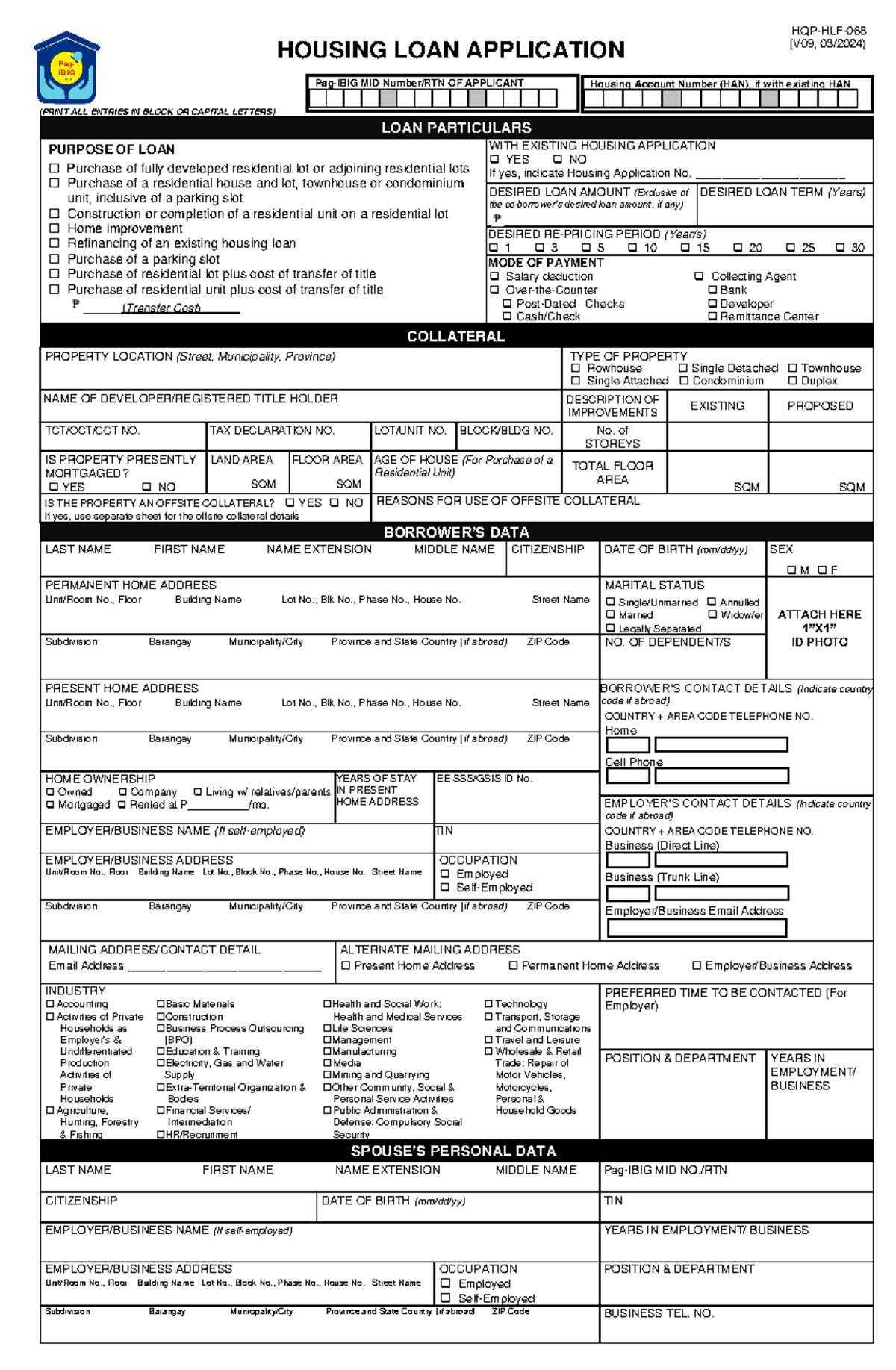 Housing Loan Application Form - HQP-HLF-068 (V09, 03/2024) - Studocu