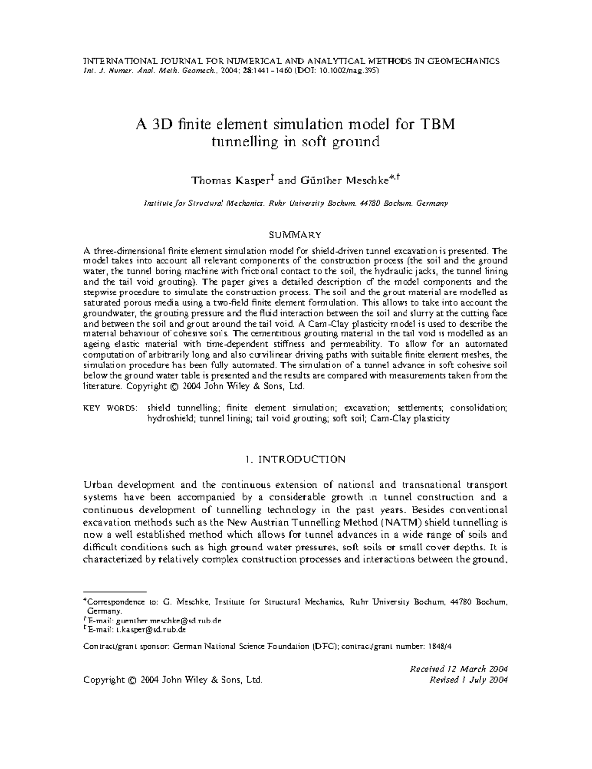 3D Finite Element Simulation Model for TBM Tunneling in Soft Ground ...