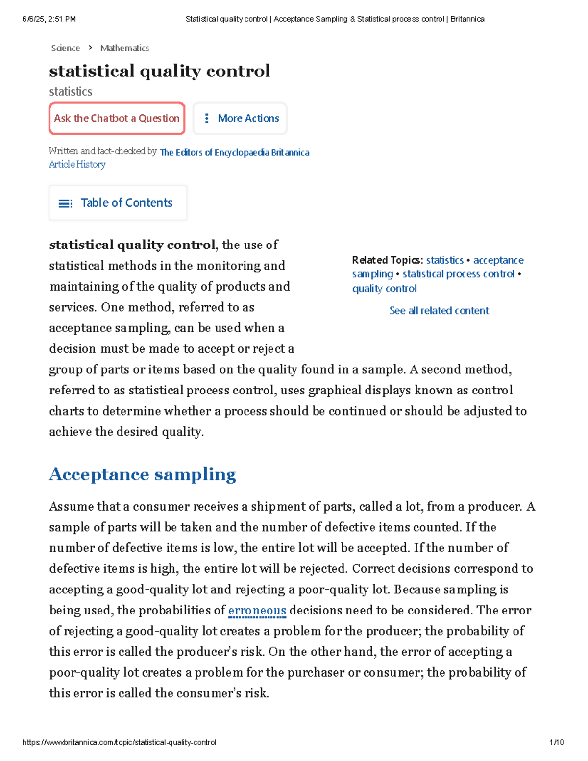 Statistical Quality Control: Acceptance Sampling & SPC Overview - Studocu