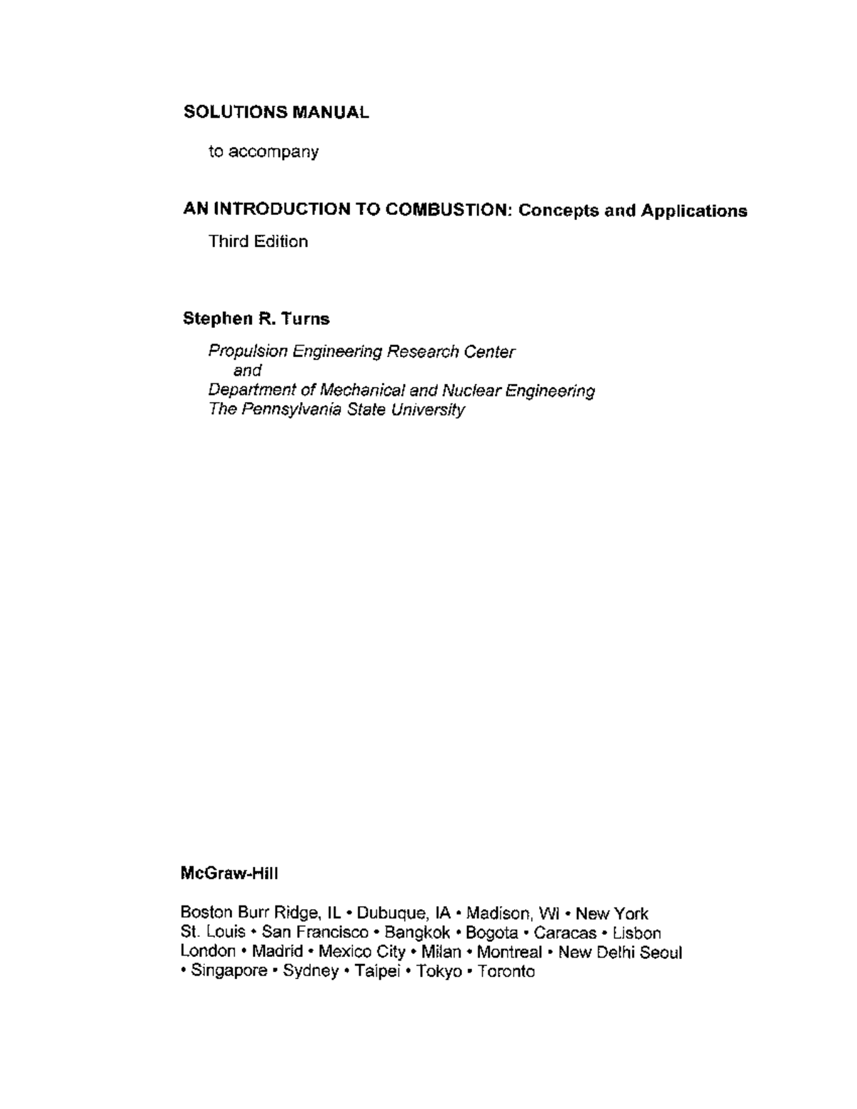 Solutions Manual for AN INTRODUCTION TO COMBUSTION (3rd Edition) - Studocu