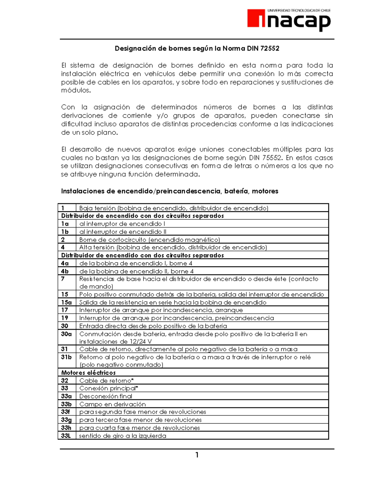 Designación de Bornes en la Norma DIN 72552 para Vehículos - Studocu