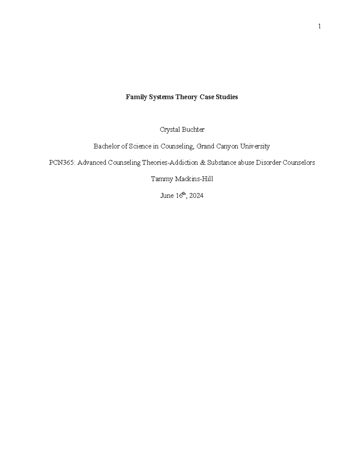 PCN365: Family Systems Theory Case Studies for Advanced Counseling - Studocu