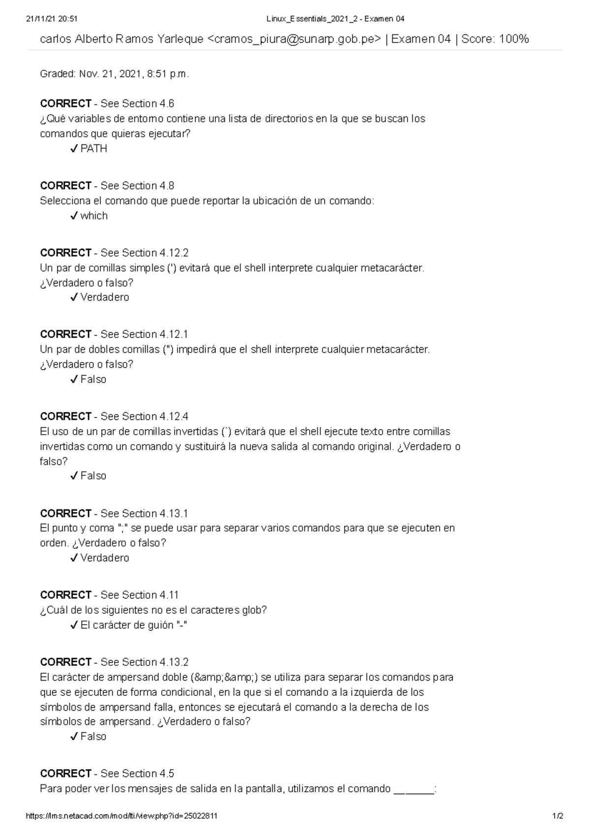 Linux Essentials 2021 2 Examen 04 - Respuestas y Correcciones - Studocu