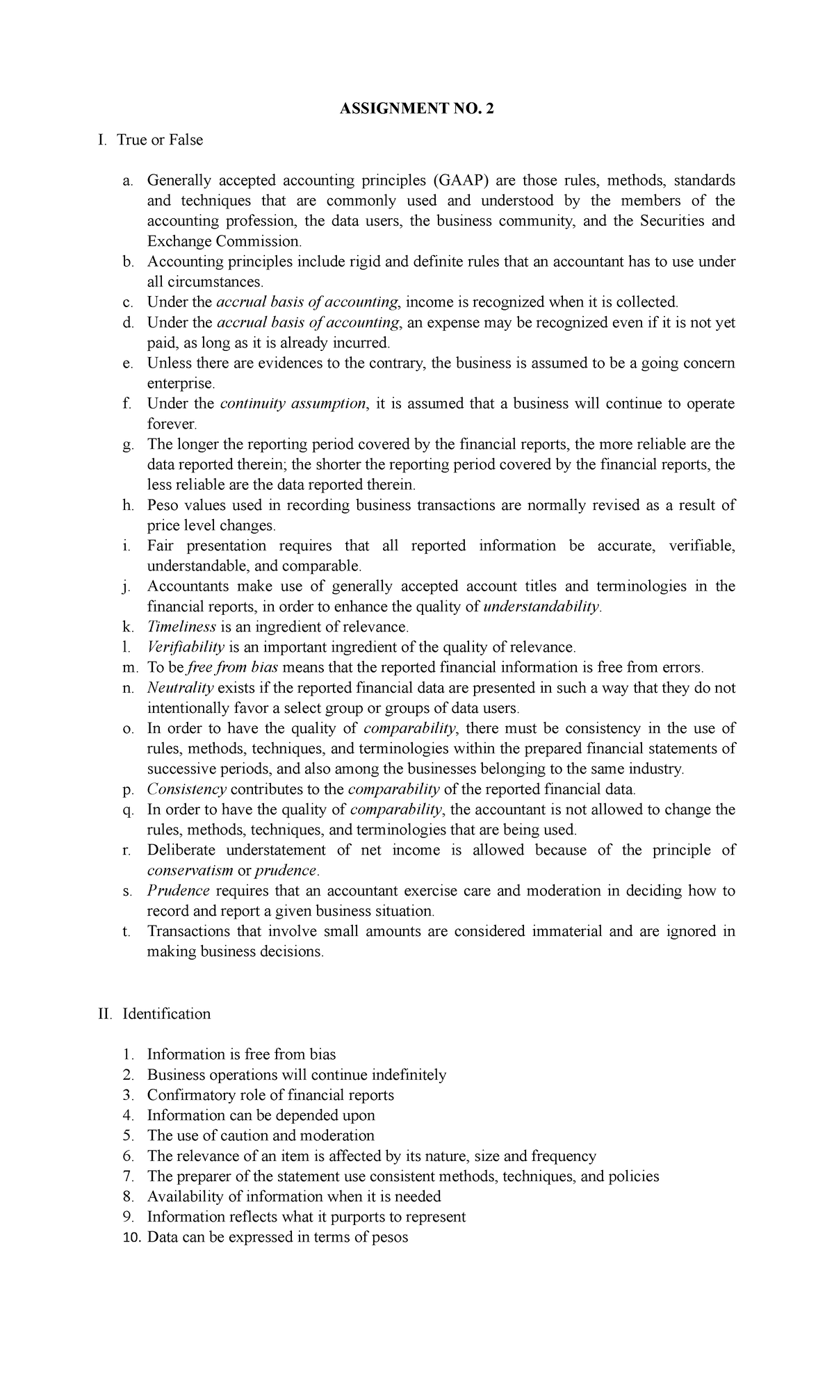 HW2 - True or False & Identification in Fundamentals of Accounting ...
