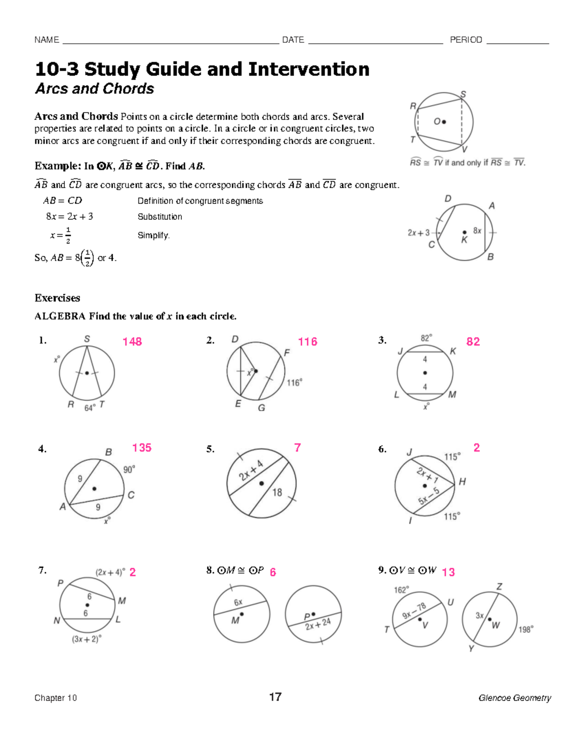 10-3 St Guide Key: Congruent Arcs & Chords - NAME