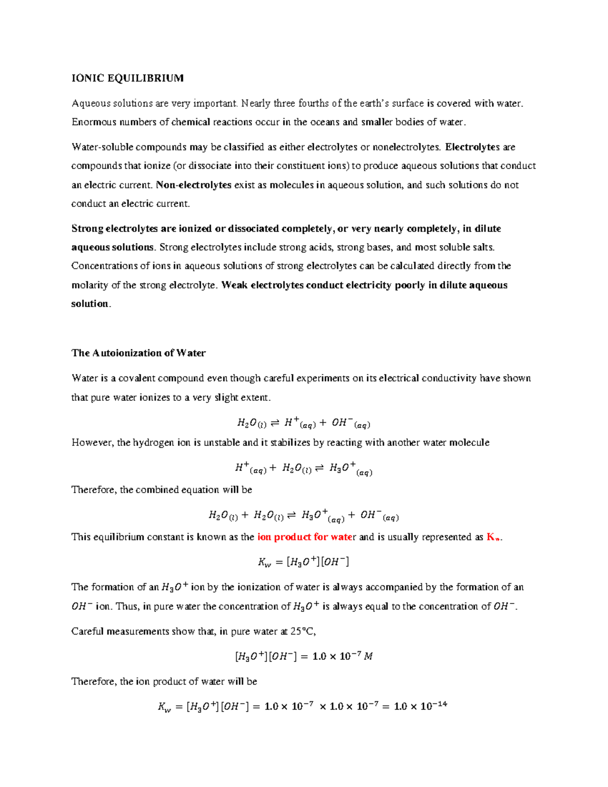 Acids and Bases: IONIC EQUILIBRIUM in Aqueous Solutions - Studocu