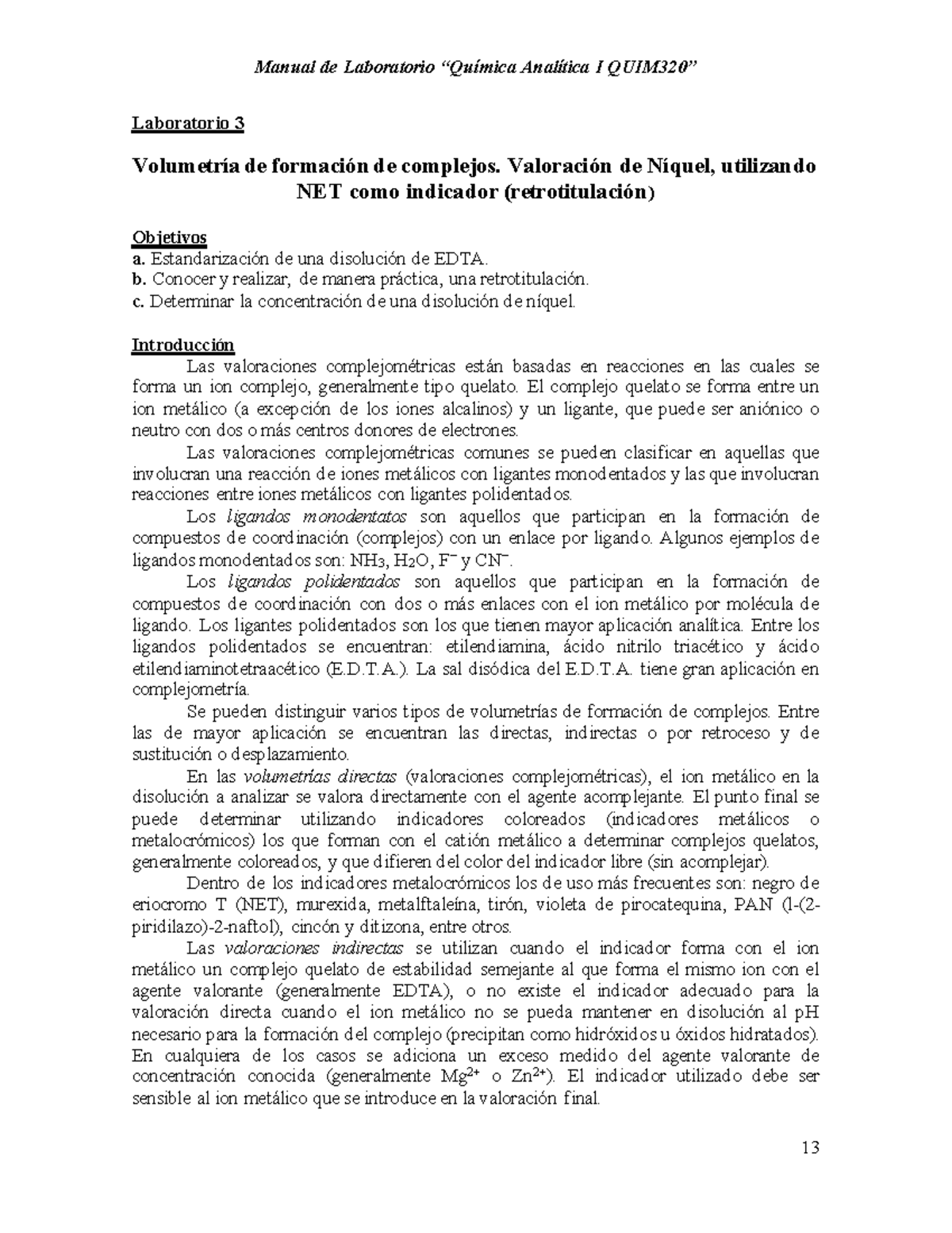 Guía de Laboratorio QUIM320: Volumetría de Níquel con EDTA - Studocu