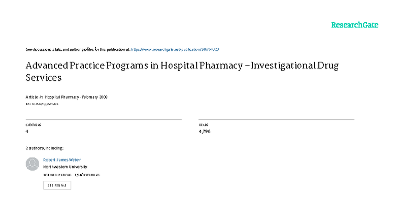 Advanced Practice Programs in Hospital Pharmacy - Investigational Drug ...