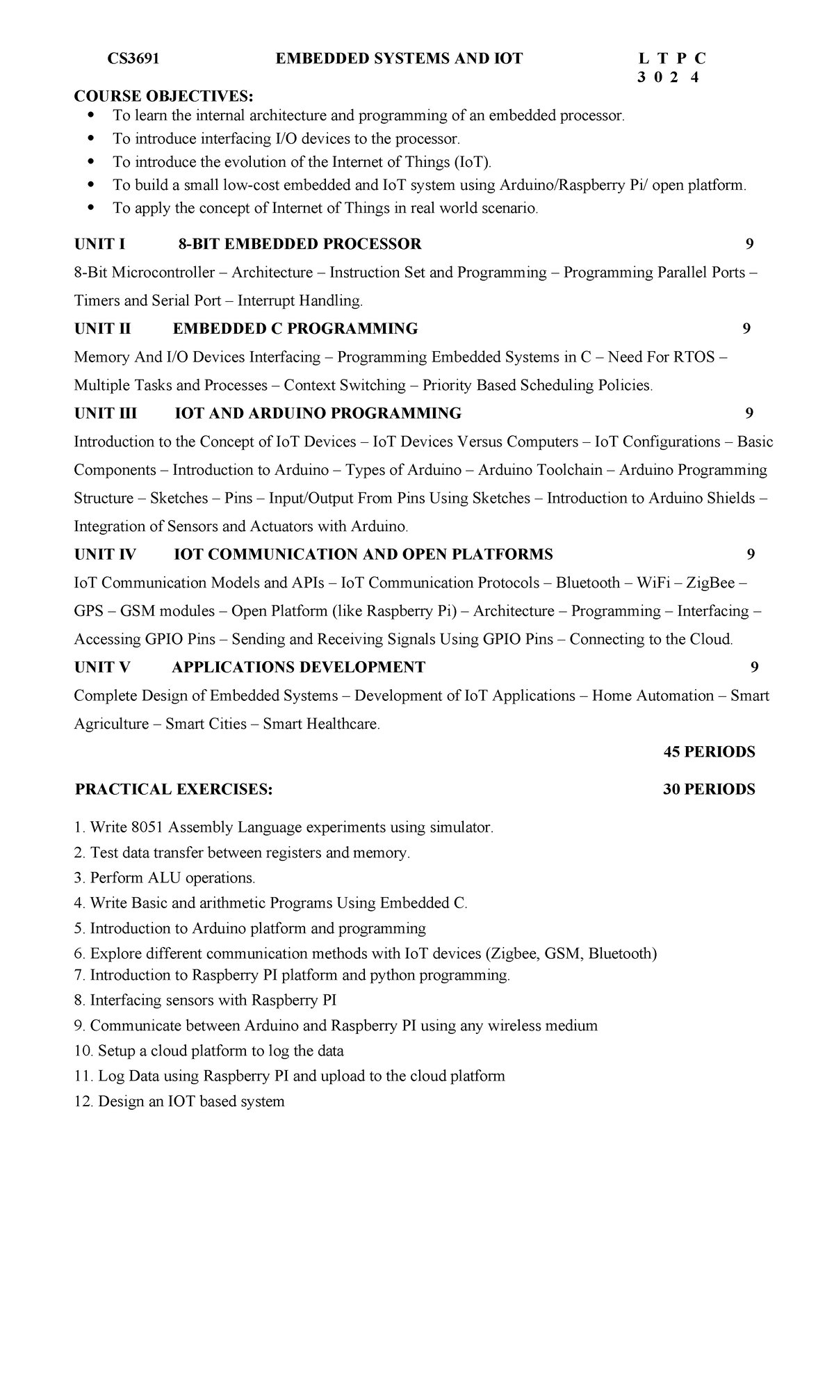 CS3691 - Embedded Systems & IoT: Unit 1 Overview - Studocu
