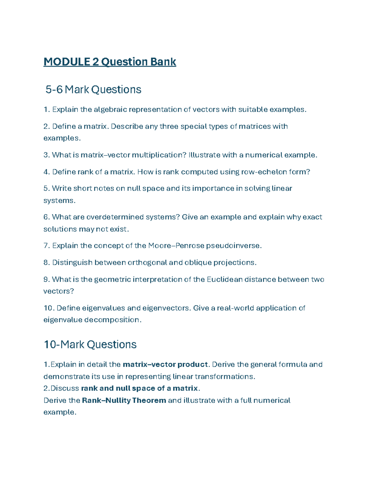 MODULE 2 Assignment: Vector Algebra & Matrix Theory Q&A - Studocu