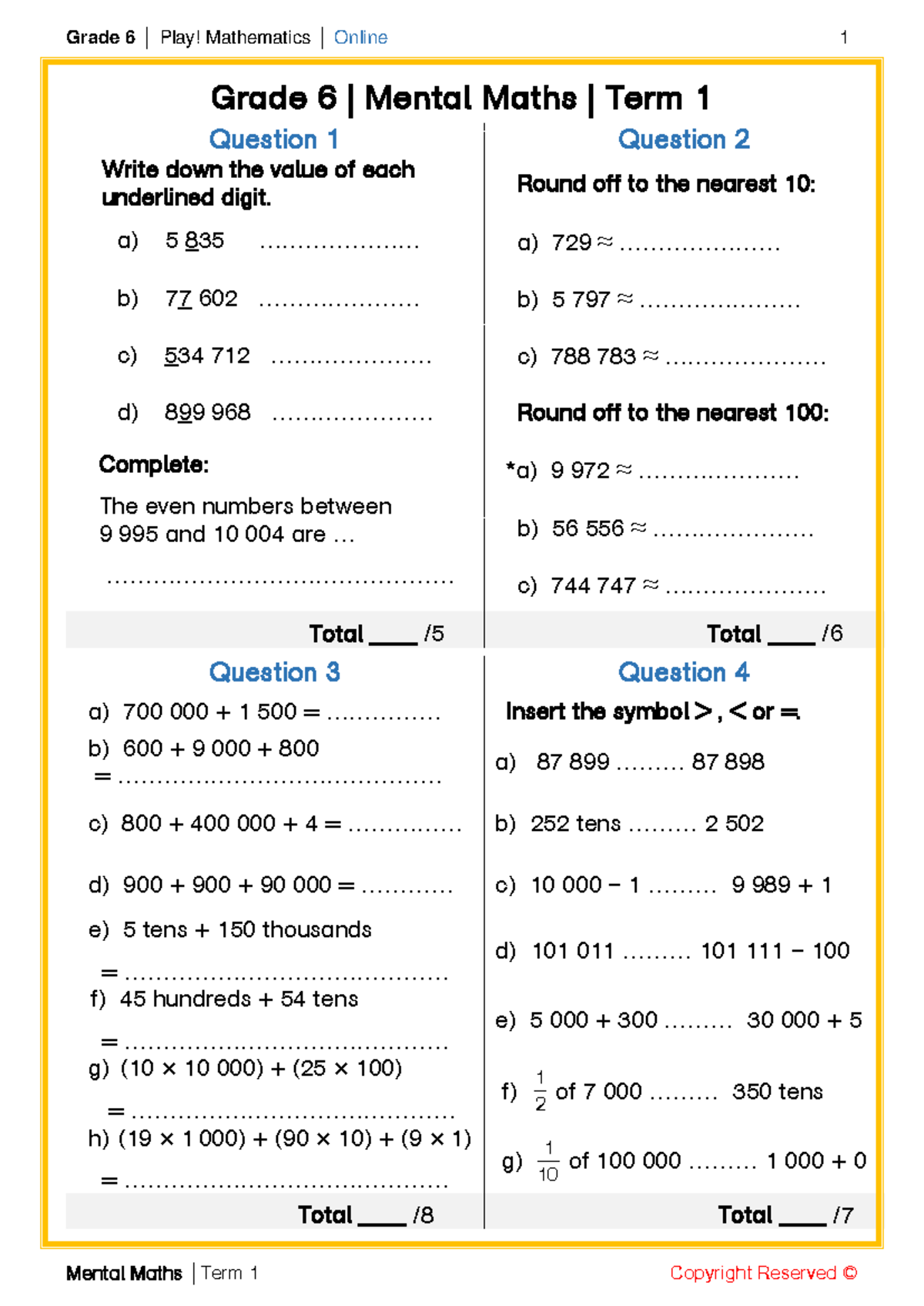 Grade 6 Mental Maths Complete Guide: Term 1 to Term 4 - Studocu