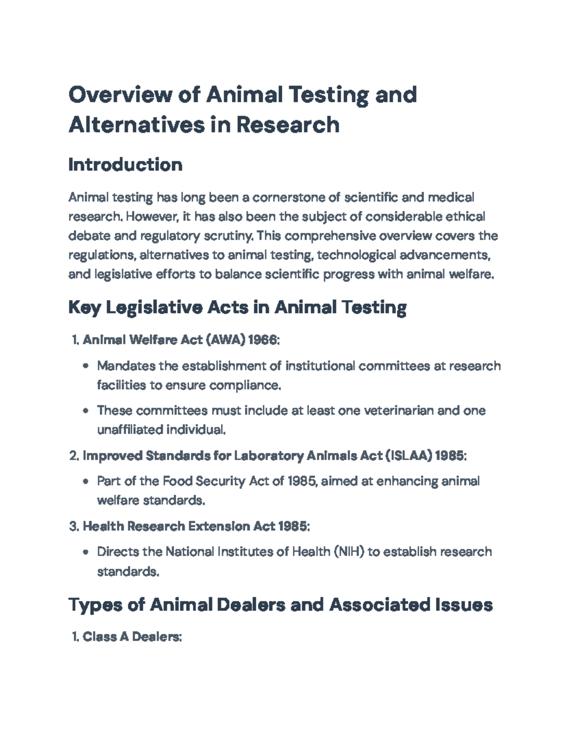 Overview of Animal Testing, Alternatives, and Legislative Changes ...