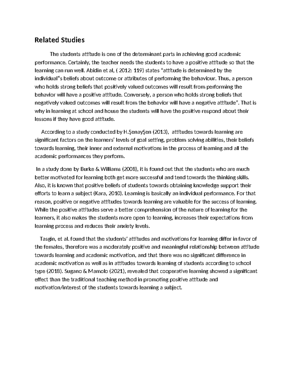 Related Studies on Student Attitudes and Academic Performance - Studocu