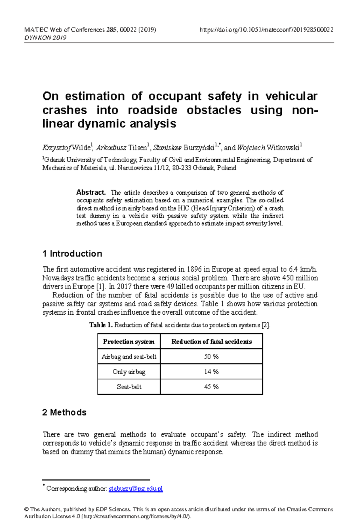 Estimation of Occupant Safety in Vehicle Crashes: DYNKON 2019 - Studocu