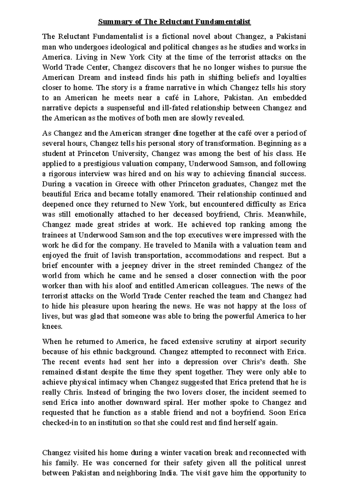 Summary of The Reluctant Fundamentalist: Ideological Shifts Explored ...