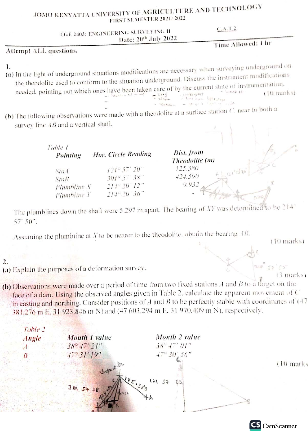Engineering Surveying II - First Semester 2022 Continuous Assessment ...