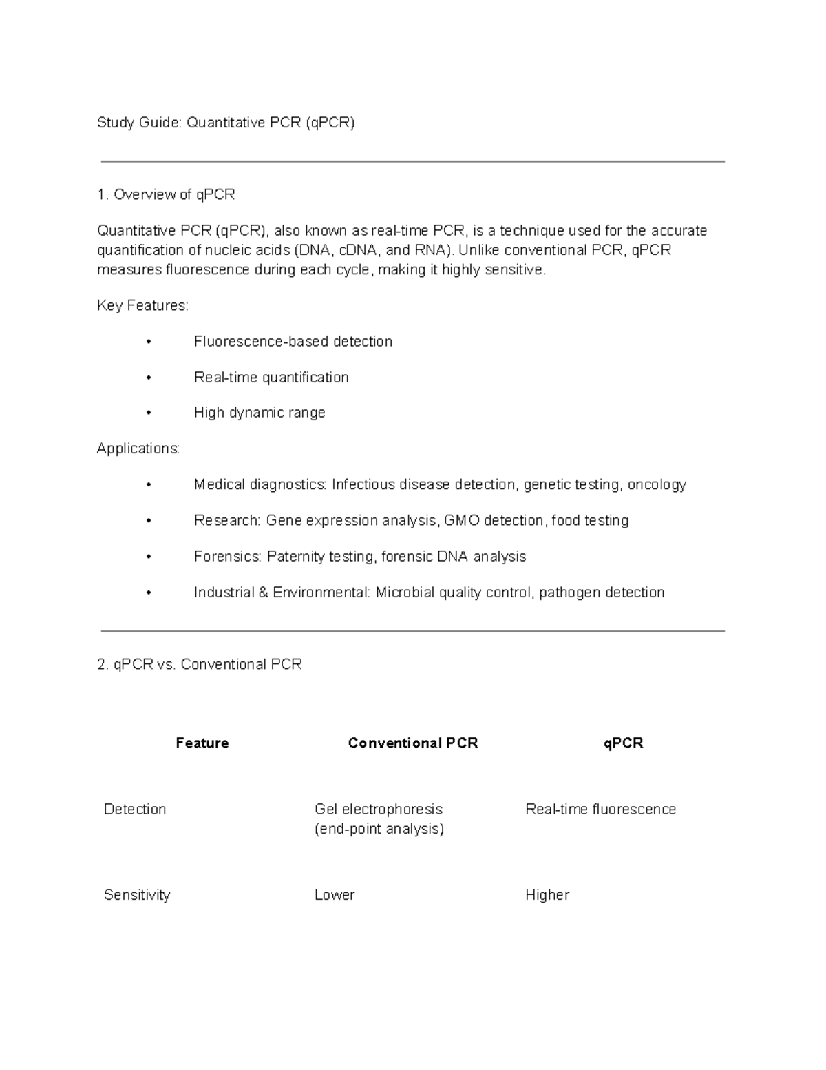 Study Guide: Quantitative PCR (qPCR) Overview and Applications - Study Guide: Quantitative PCR ...