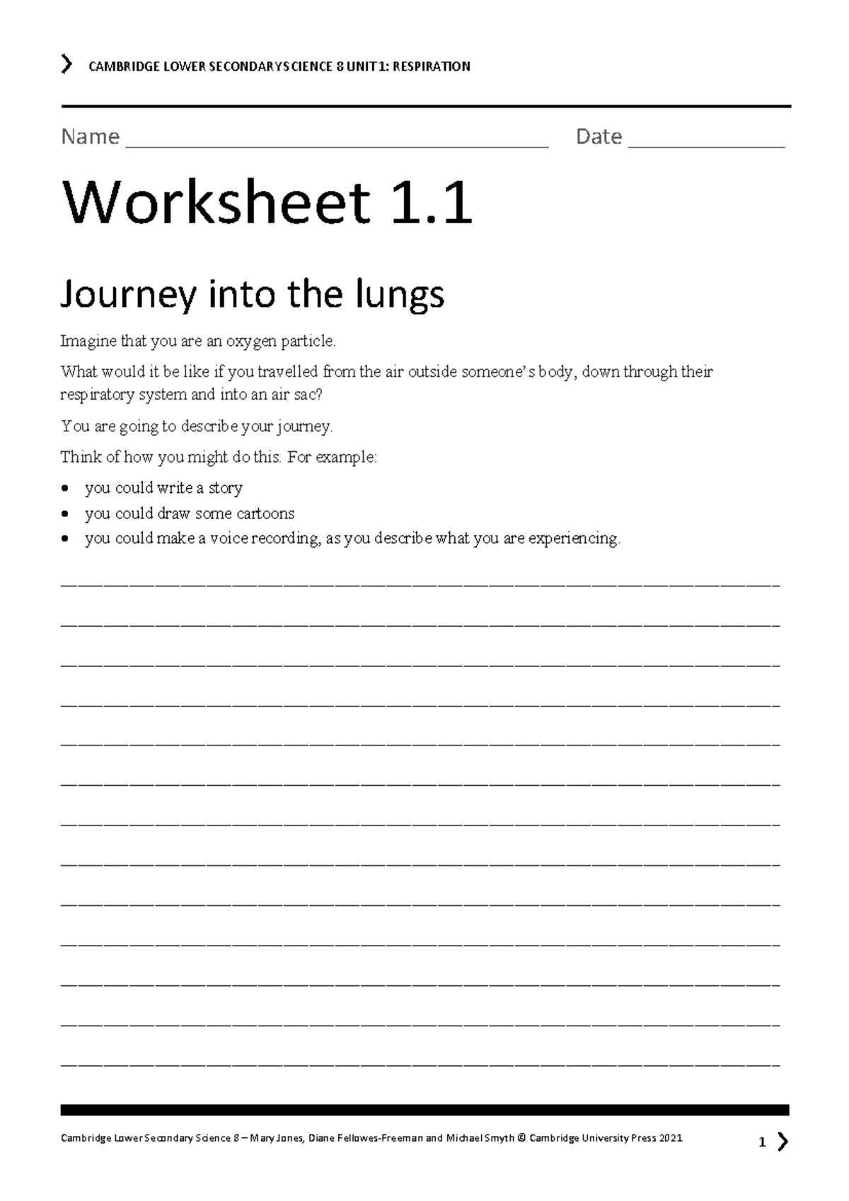 CAMBRIDGE LOWER SECONDARY SCIENCE 8 UNIT 1: RESPIRATION Worksheets ...