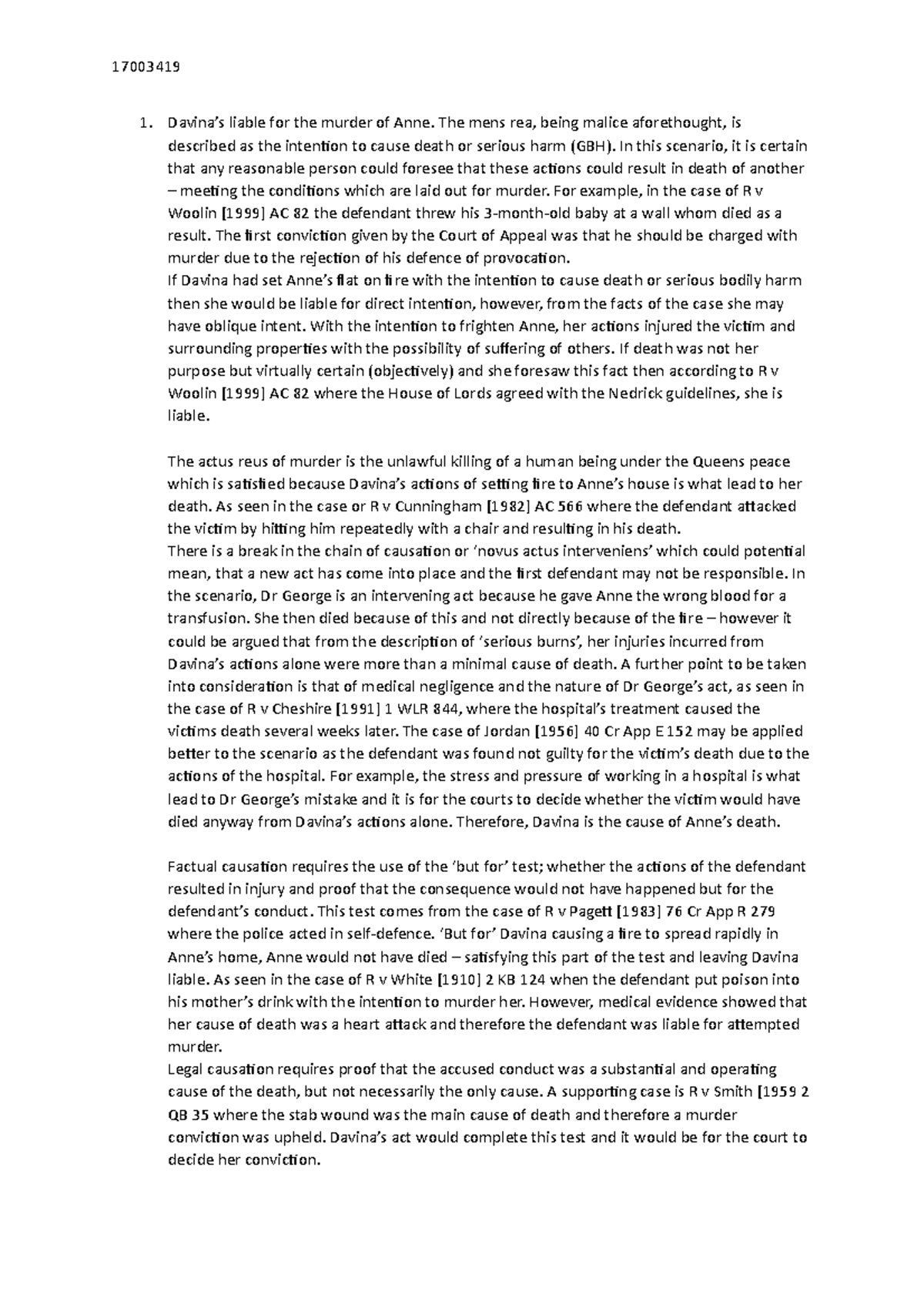 Analysis of Criminal Liability for Murder and Property Damage (17003419 ...