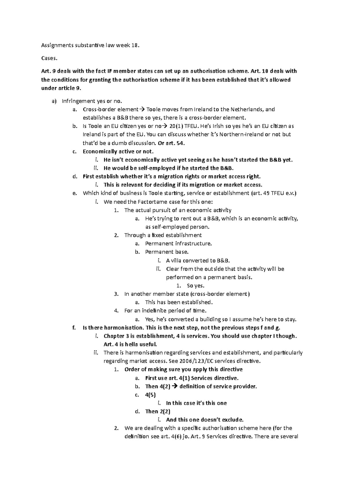 Substantive Law Assignments Analysis - Week 18 Document - Studeersnel