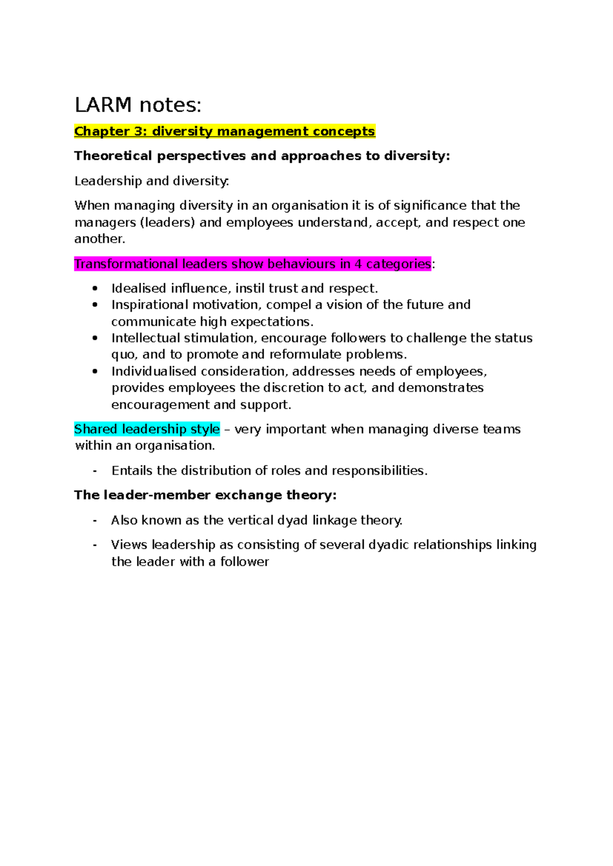 LARM212 Summary: Key Concepts in Diversity Management and Leadership ...