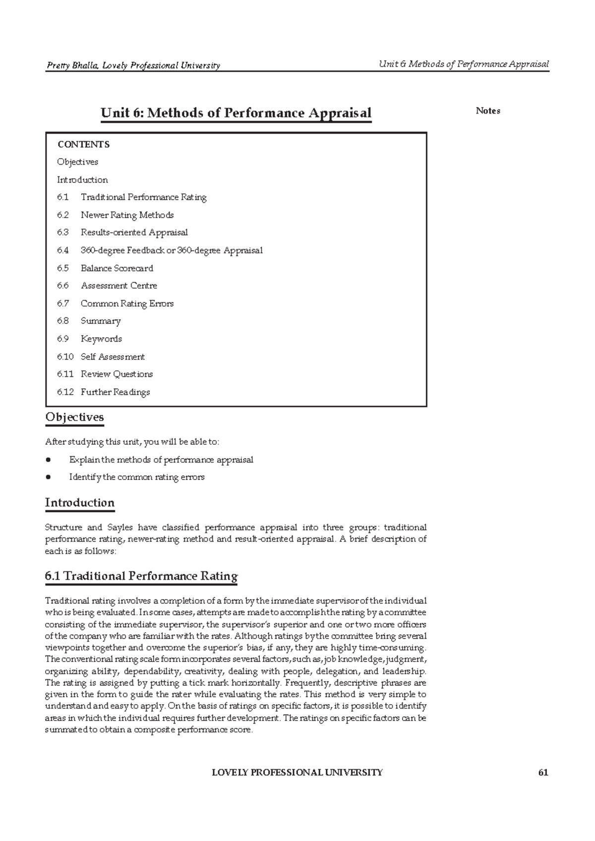 Unit 6: Methods of Performance Appraisal Notes - LPU - Studocu
