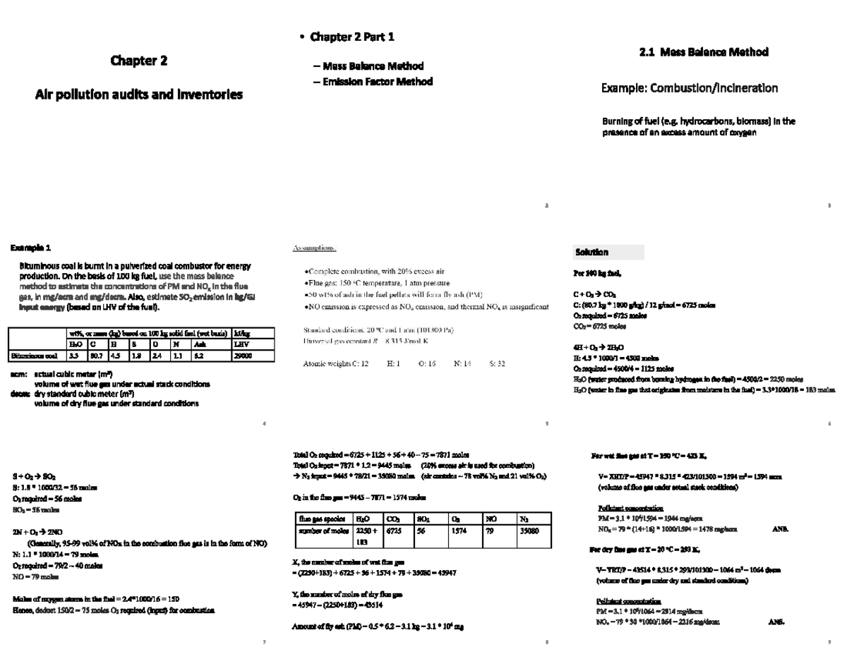 Ch-2p-1print - Lecture notes - Chapter 2 Part 1 2 Mass Balance Method ...