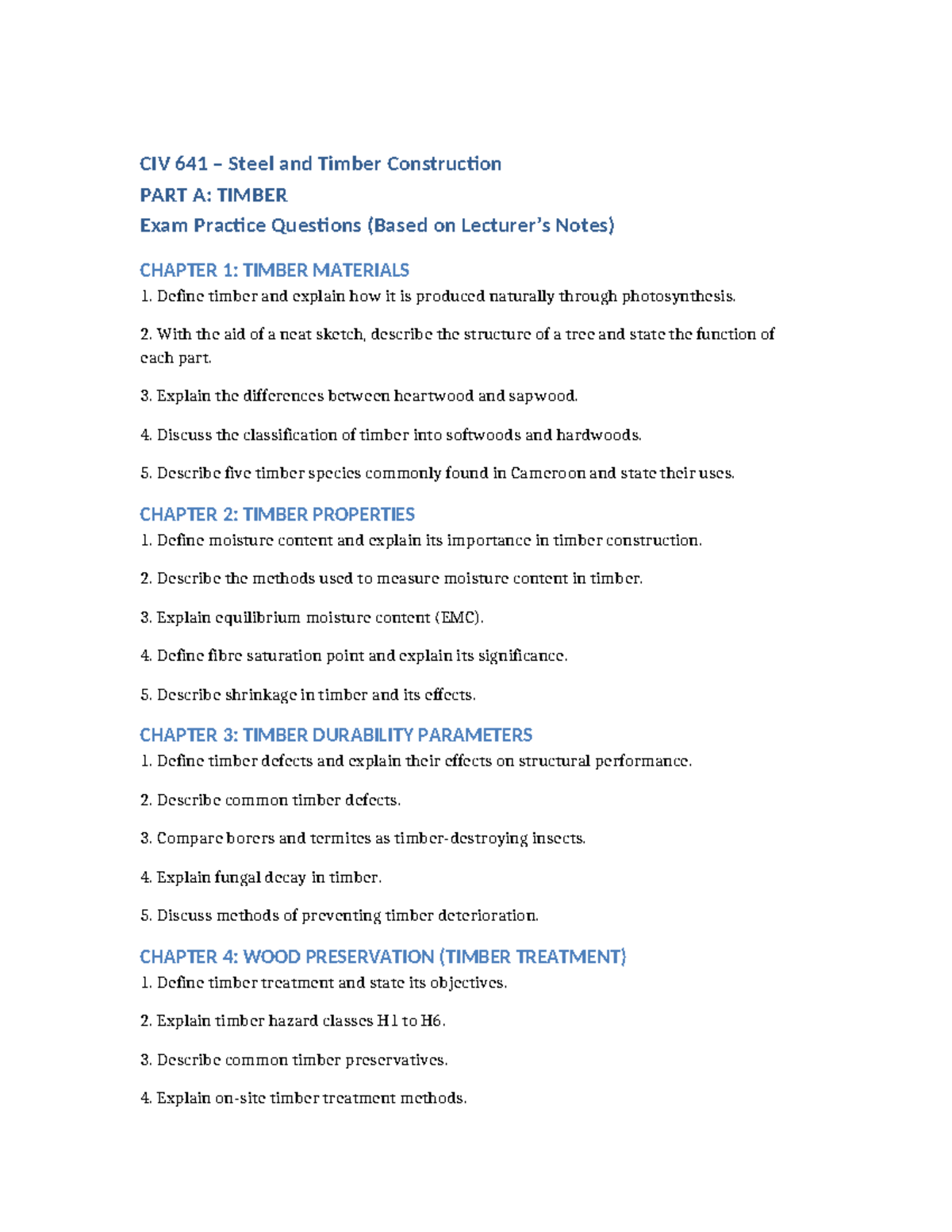 CIV 641 Timber Construction Exam Practice Questions and Notes - Studocu
