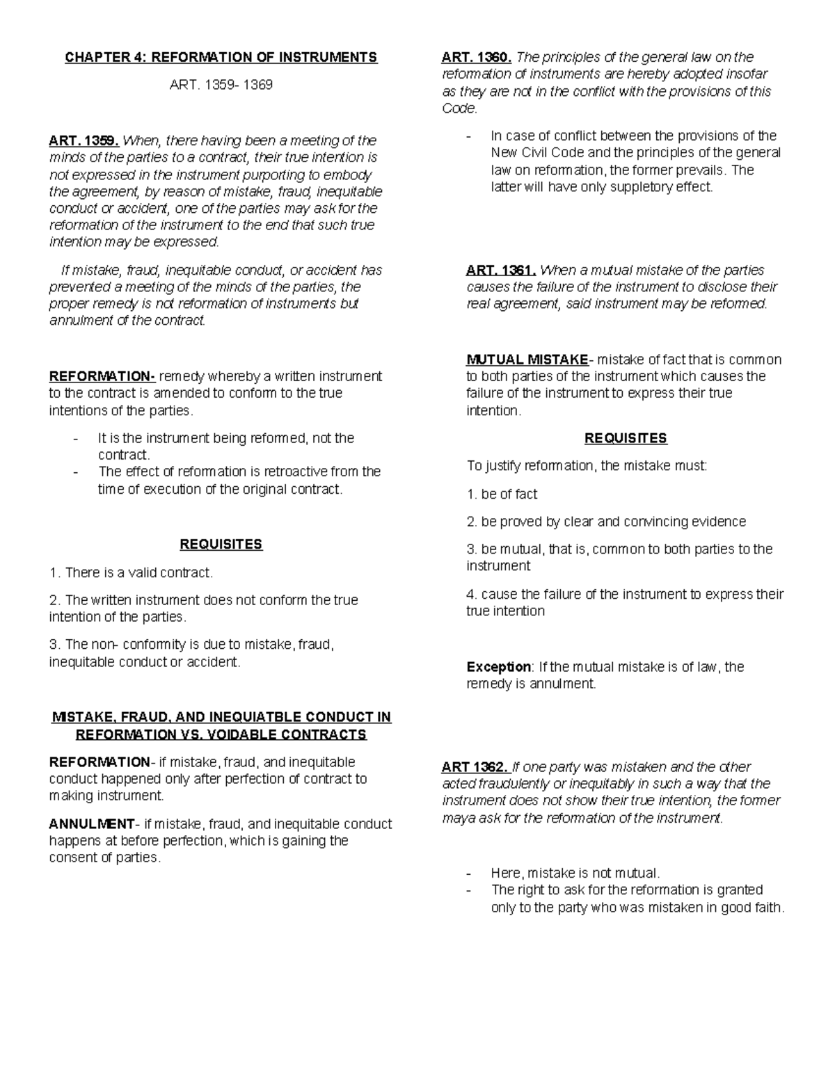 Chapter 4 Reformation OF Instruments OF Contracts - CHAPTER 4: REFORMATION OF INSTRUMENTS ART ...