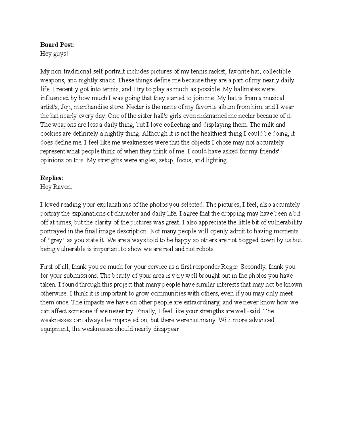 Non-Traditional Self Portrait Assignment Discussion Thread - Studocu