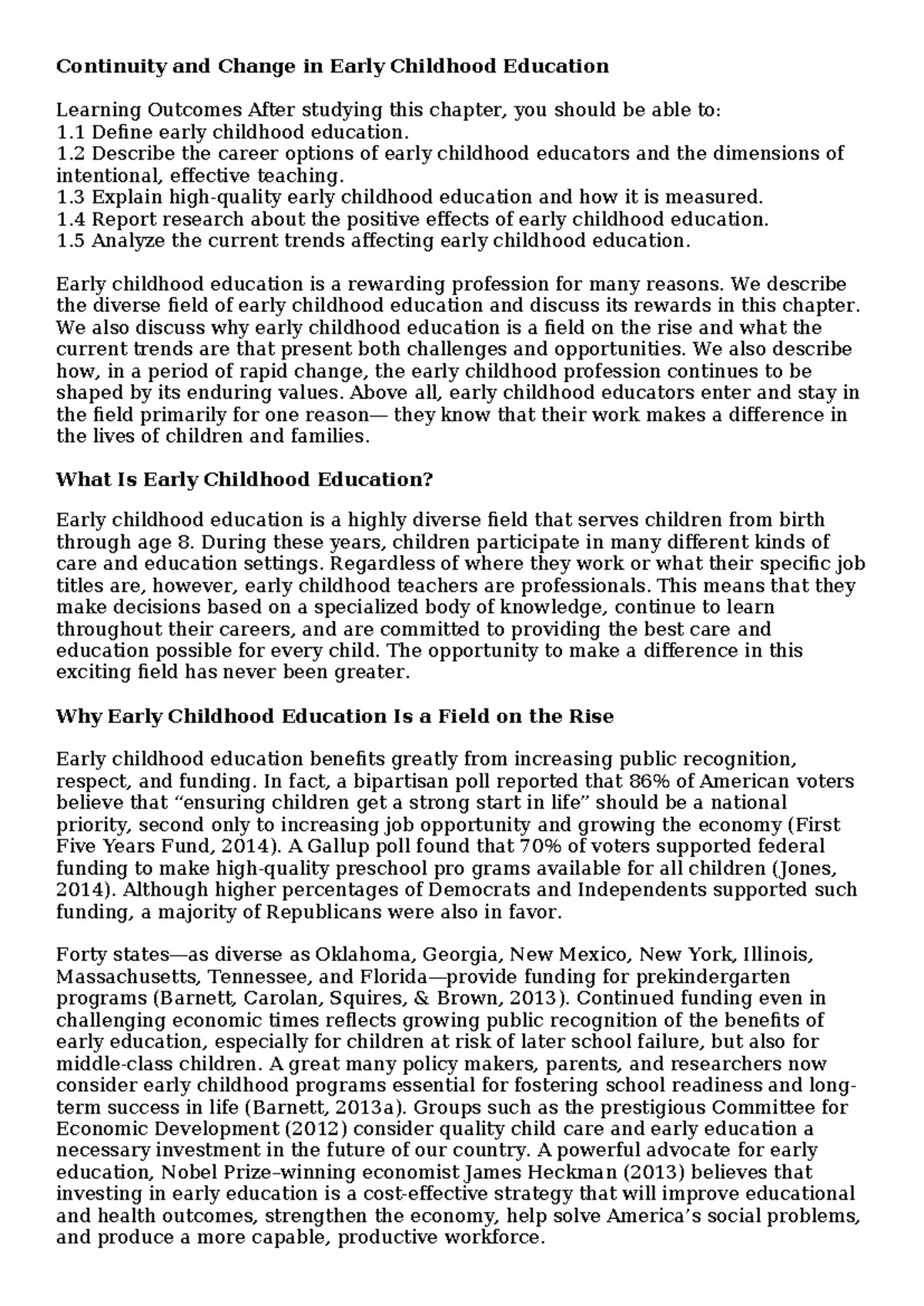 Continuity and Change in Early Childhood Education: Key Learning ...