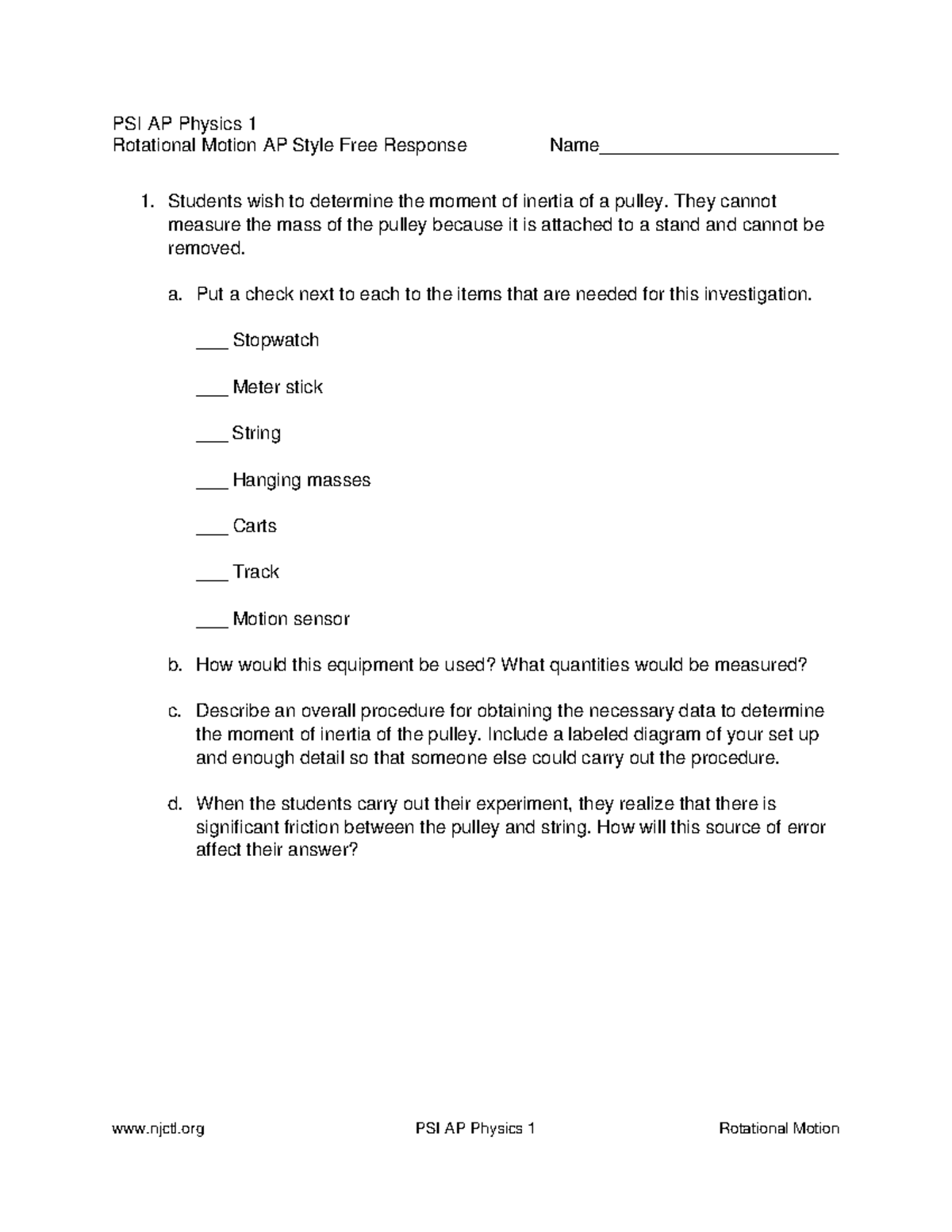 AP Physics 1: Rotational Motion AP Style Free Response Guide - Studocu