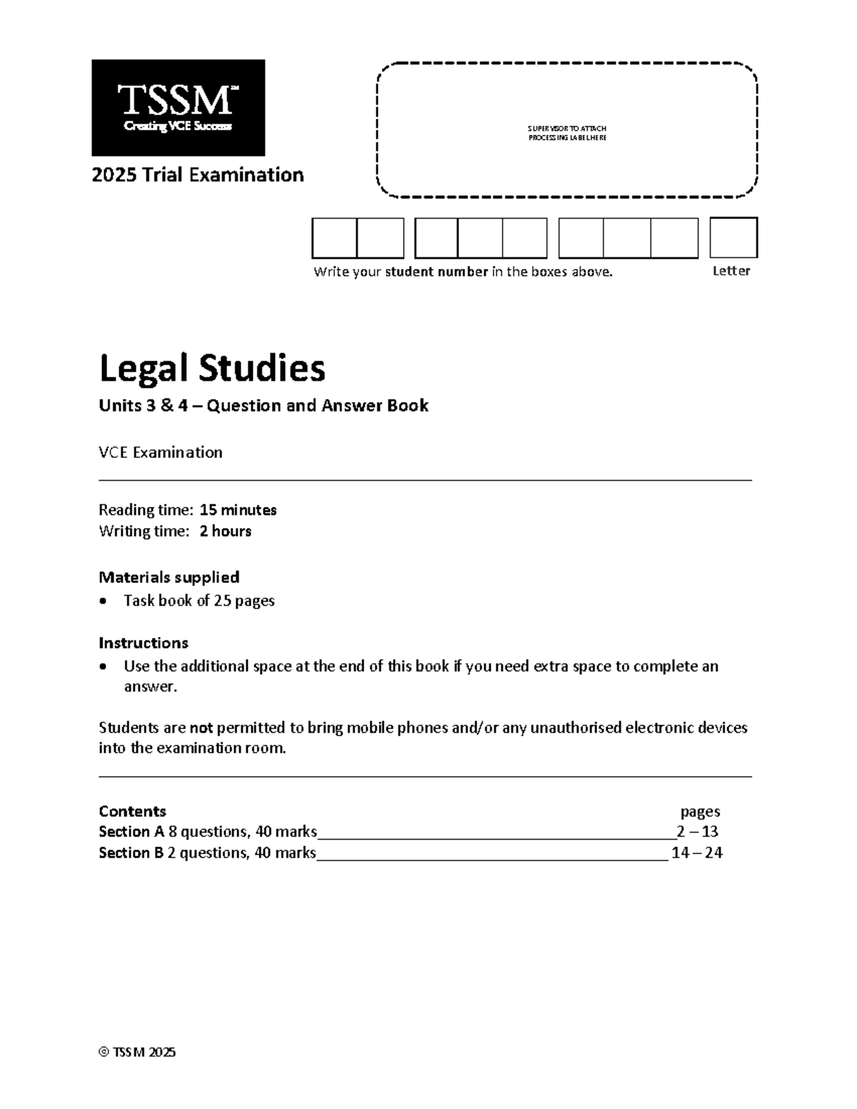 2025 VCE Legal Studies Units 3 & 4 Trial Exam Q&A Book - Studocu