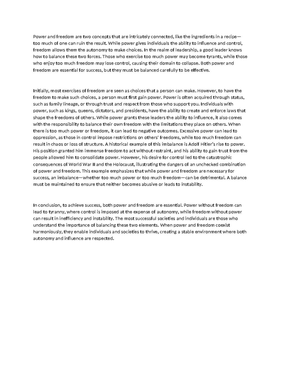 gizmoassignment - Power and freedom are two concepts that are ...