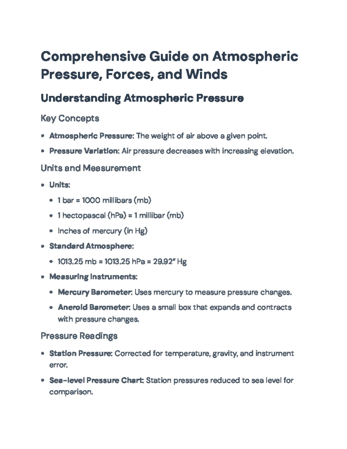 Comprehensive Study on Atmospheric Pressure, Forces, and Winds Analysis ...
