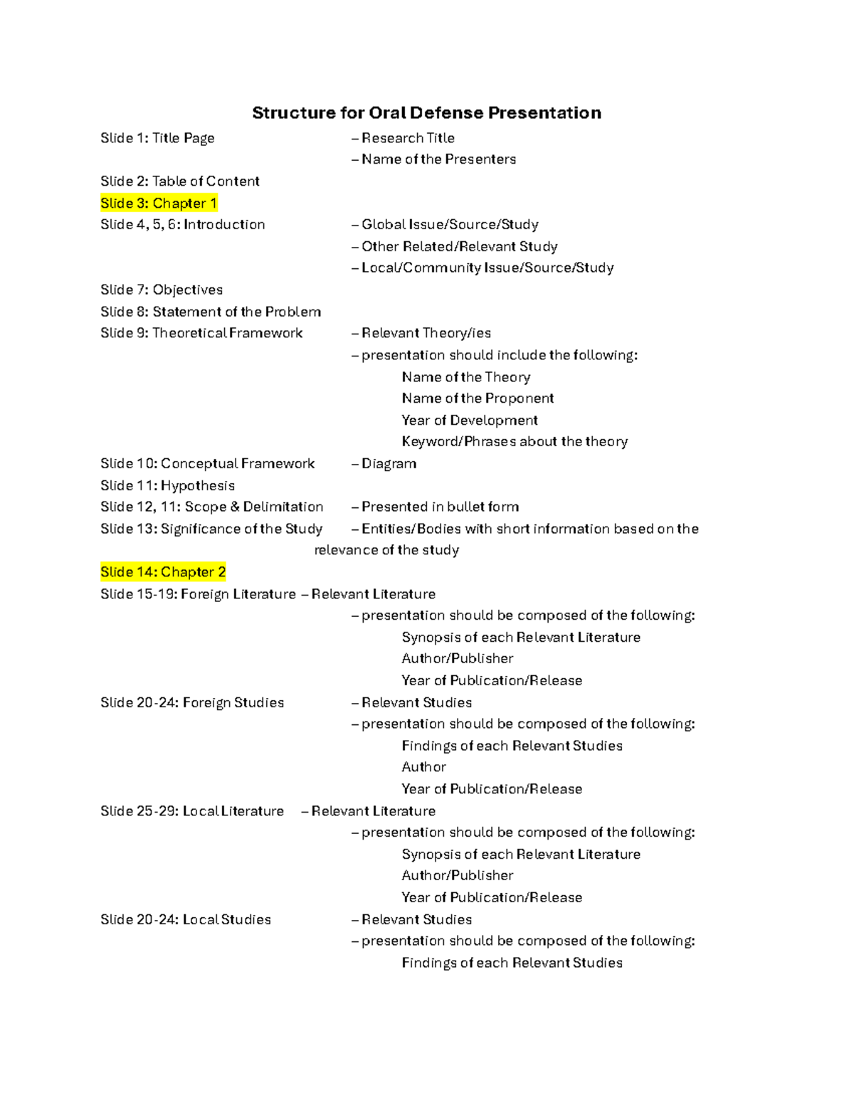 Structure for Oral Defense Presentation Guide - Studocu